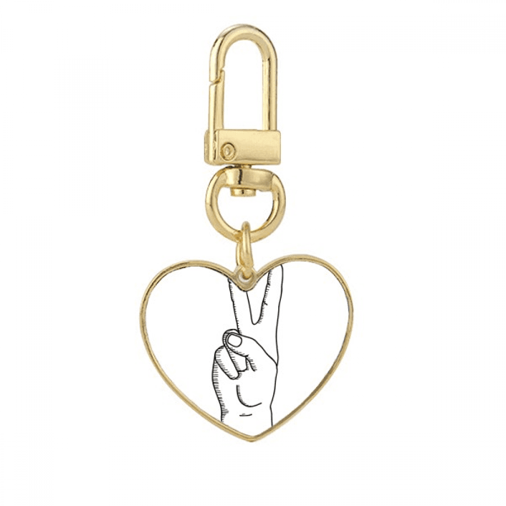 Victory Gesture Line Drawing Pattern Gold Heart Keychain Metal Keyring ...