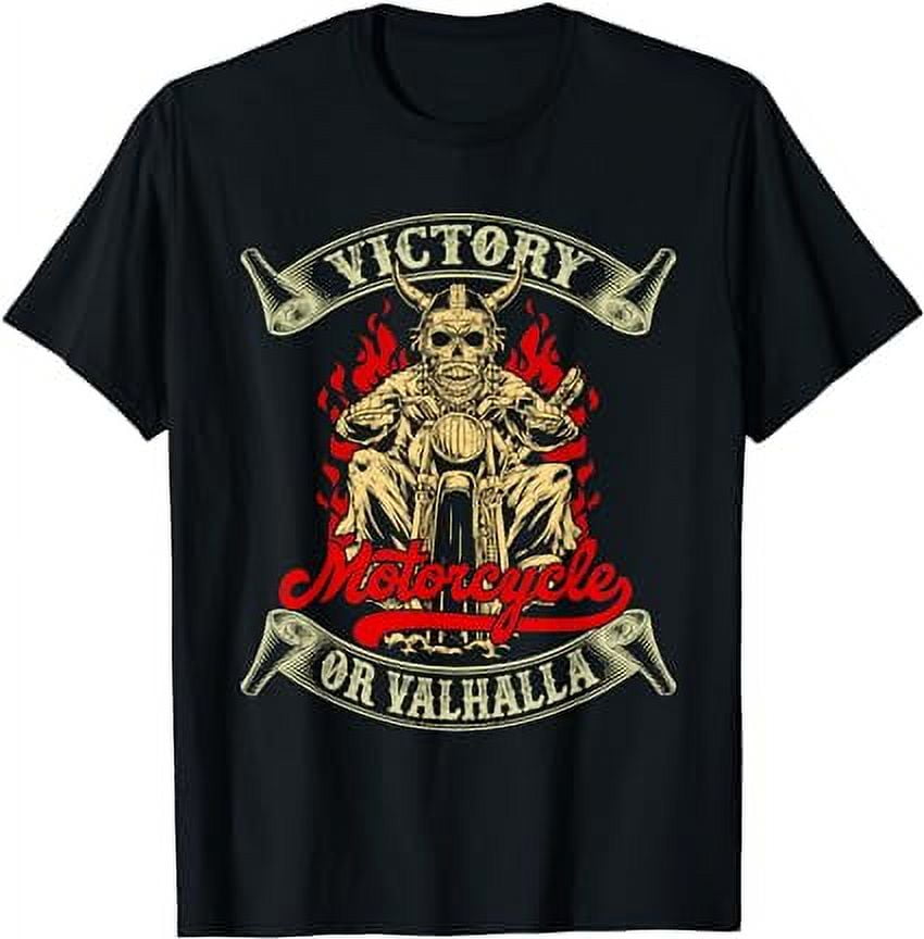 Victory Or Valhalla Motorcycle Funny Retro Norse Viking T-Shirt ...
