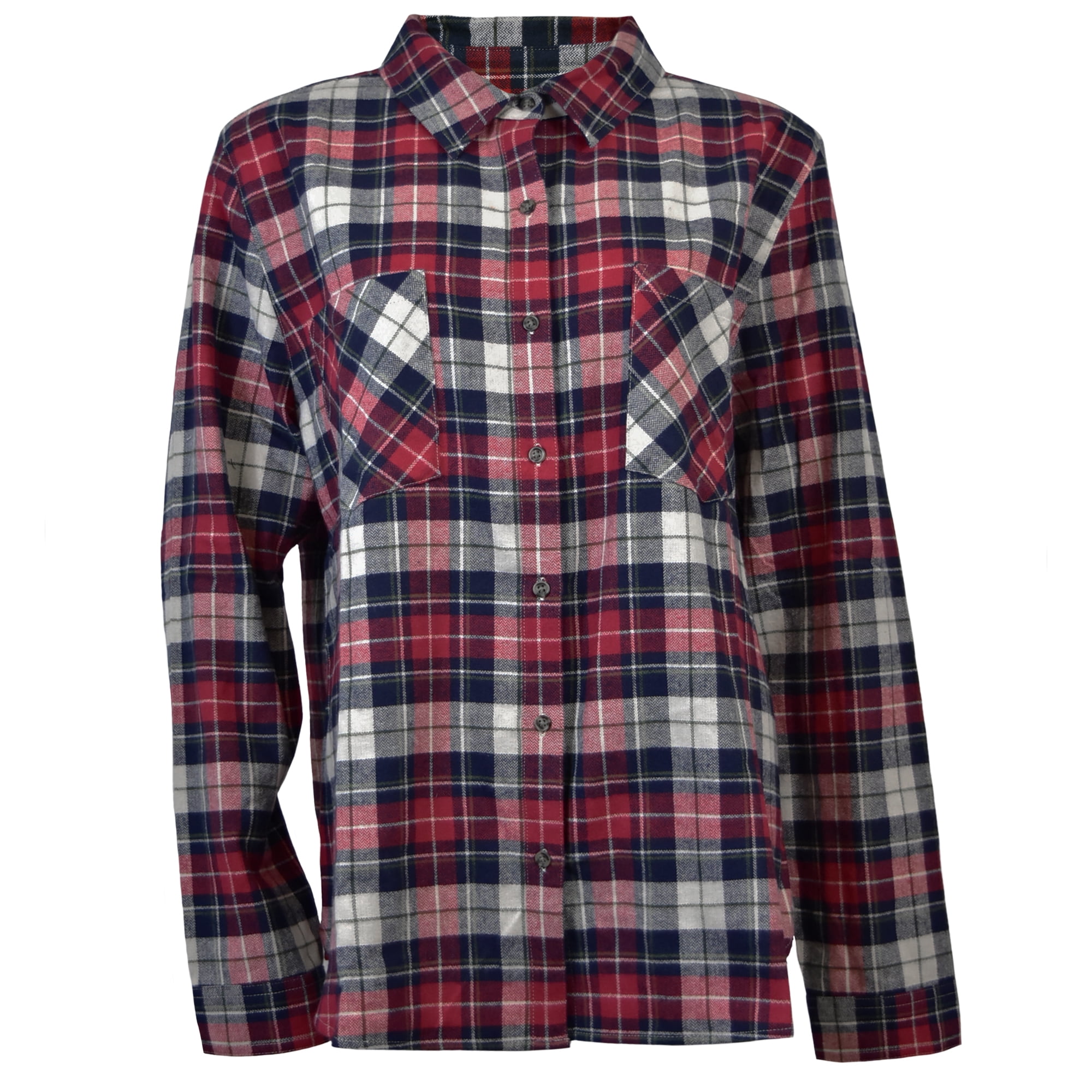 Victory Outfitters Ladies' Plaid Flannel Button Up Shirt w/ Two Chest ...