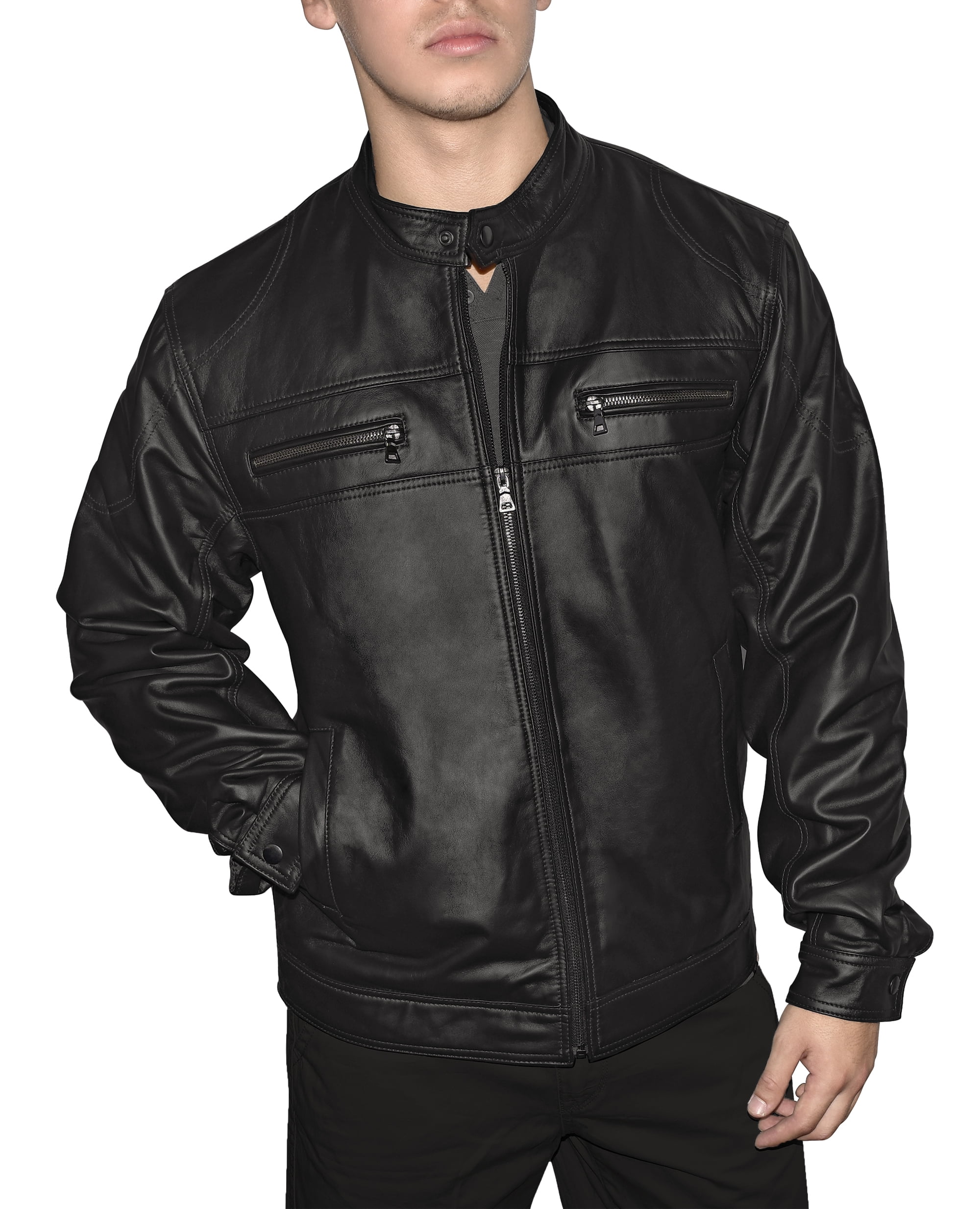 Victory Outfitters Men's Genuine Leather Multi Pocket Racing Jacket ...