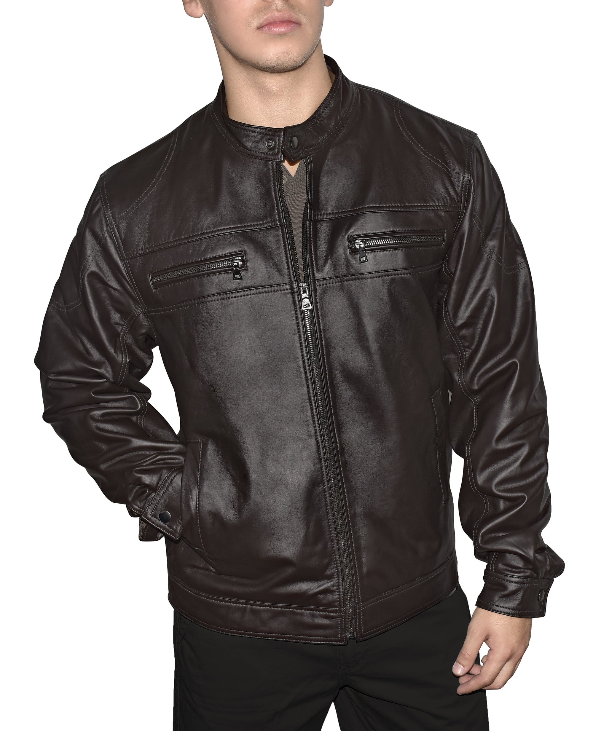 Victory Sportswear Men's Genuine Leather Racing Jacket, Brown, L ...