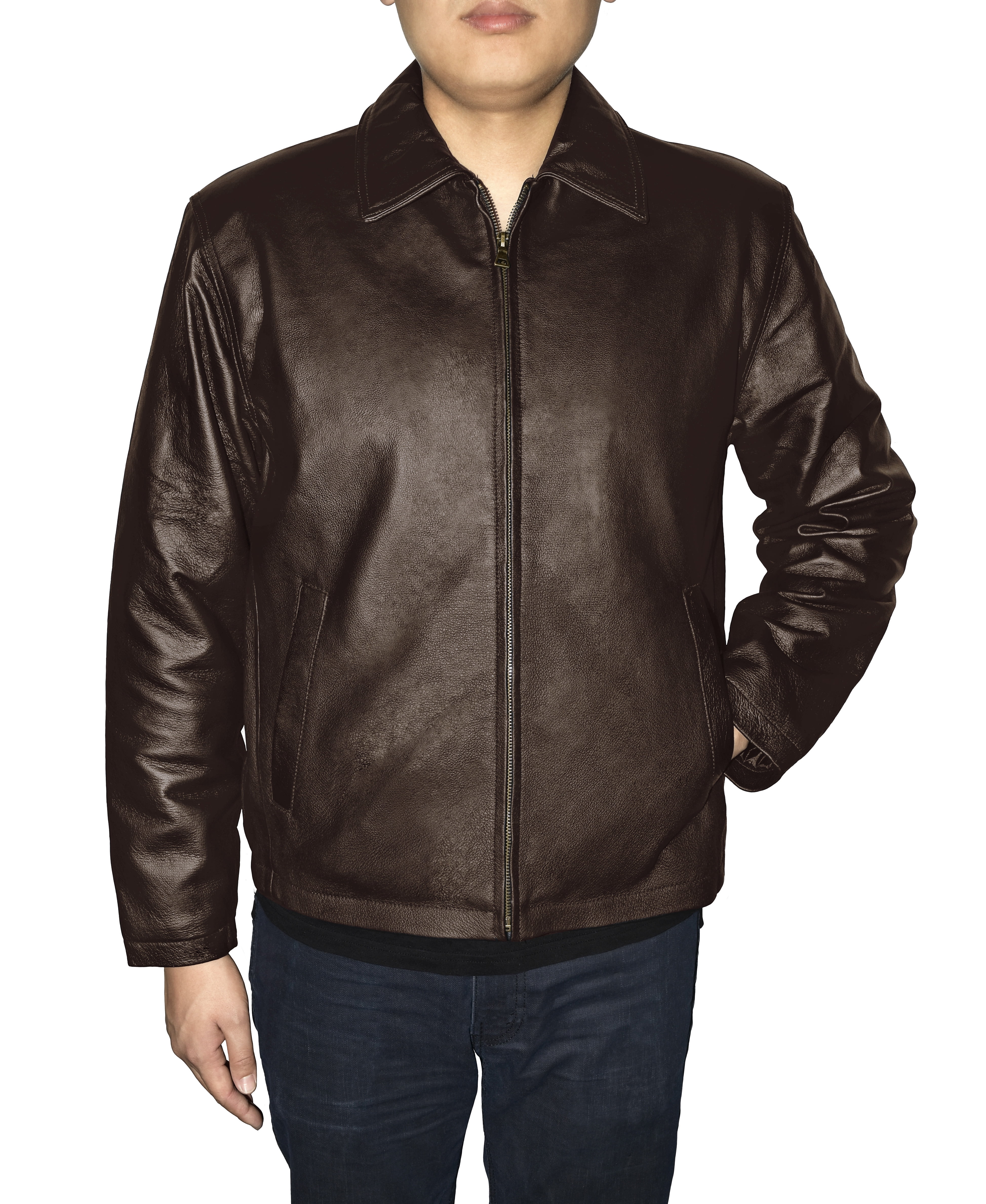 Victory Outfitters Men's Genuine Leather Open Bottom Jacket - Brown ...