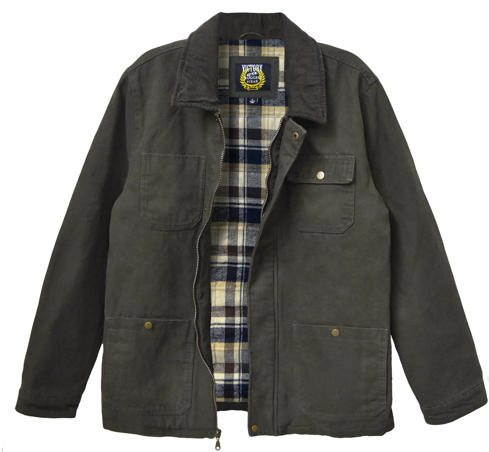 Victory Outfitters Men's Heavy Canvas Zip Jacket with Flannel Lining ...
