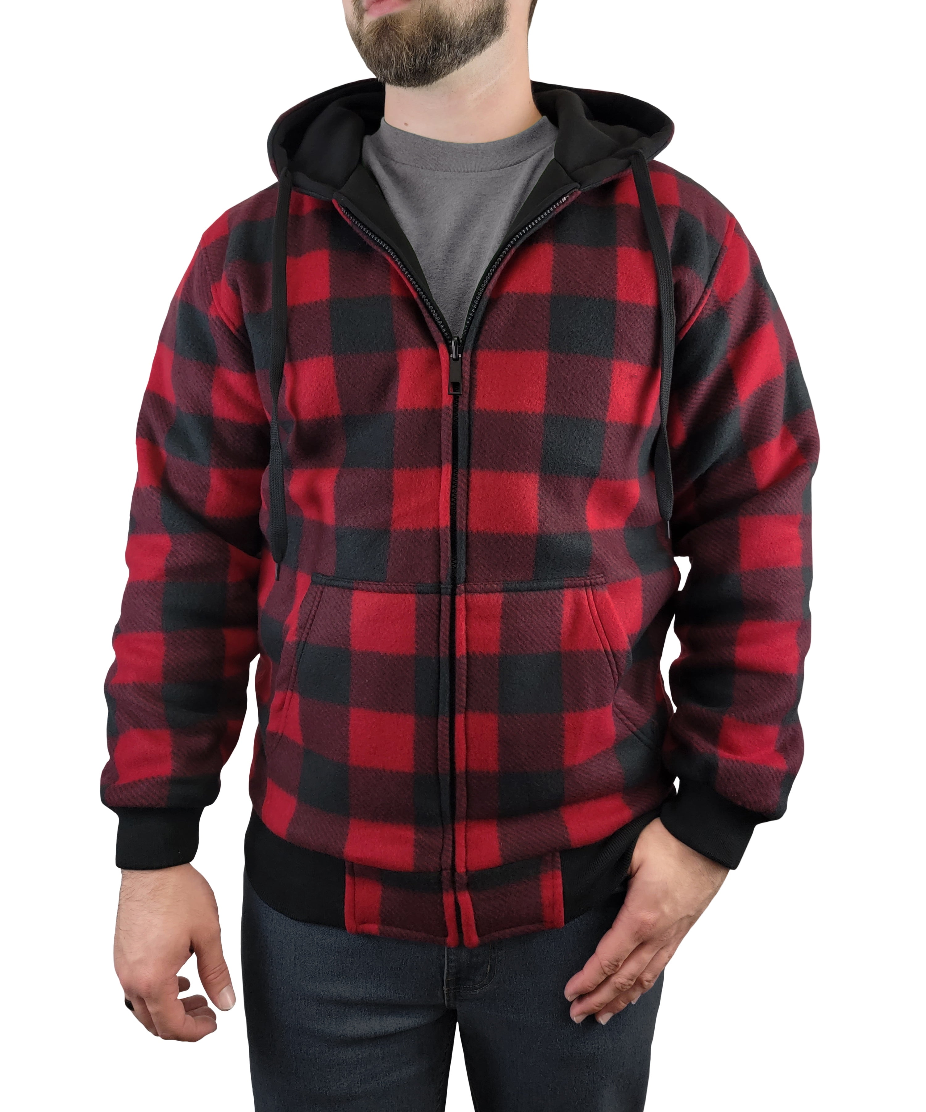 Victory Outfitters Men's Reversible Hooded, Plaid/Solid Buffalo Fleece ...