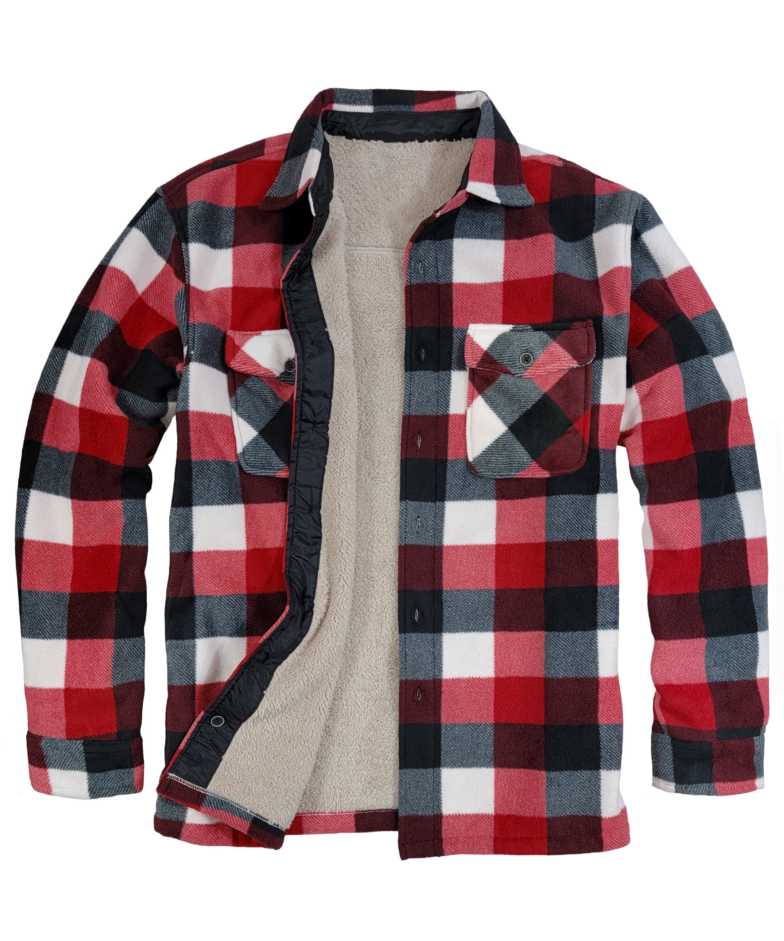 Victory Outfitters Men's Sherpa-Lined Fleece Shirt Jacket - Red Black ...