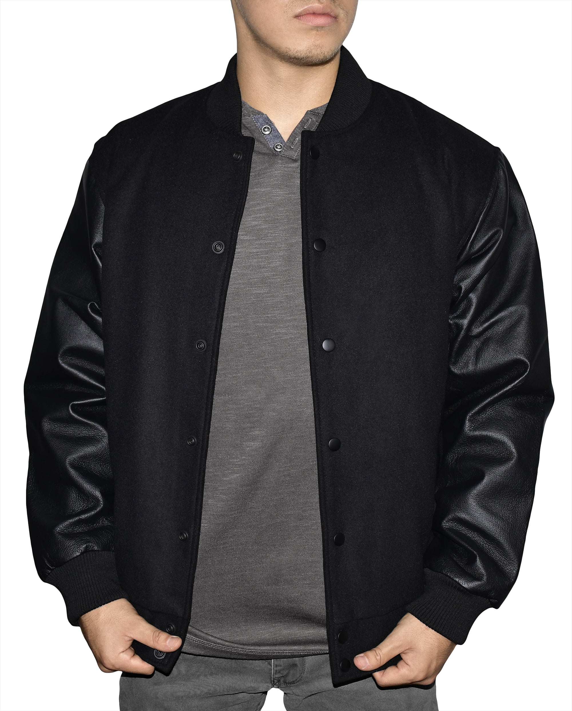 Victory Outfitters Men's Wool Blend Letterman Jacket with Genuine ...