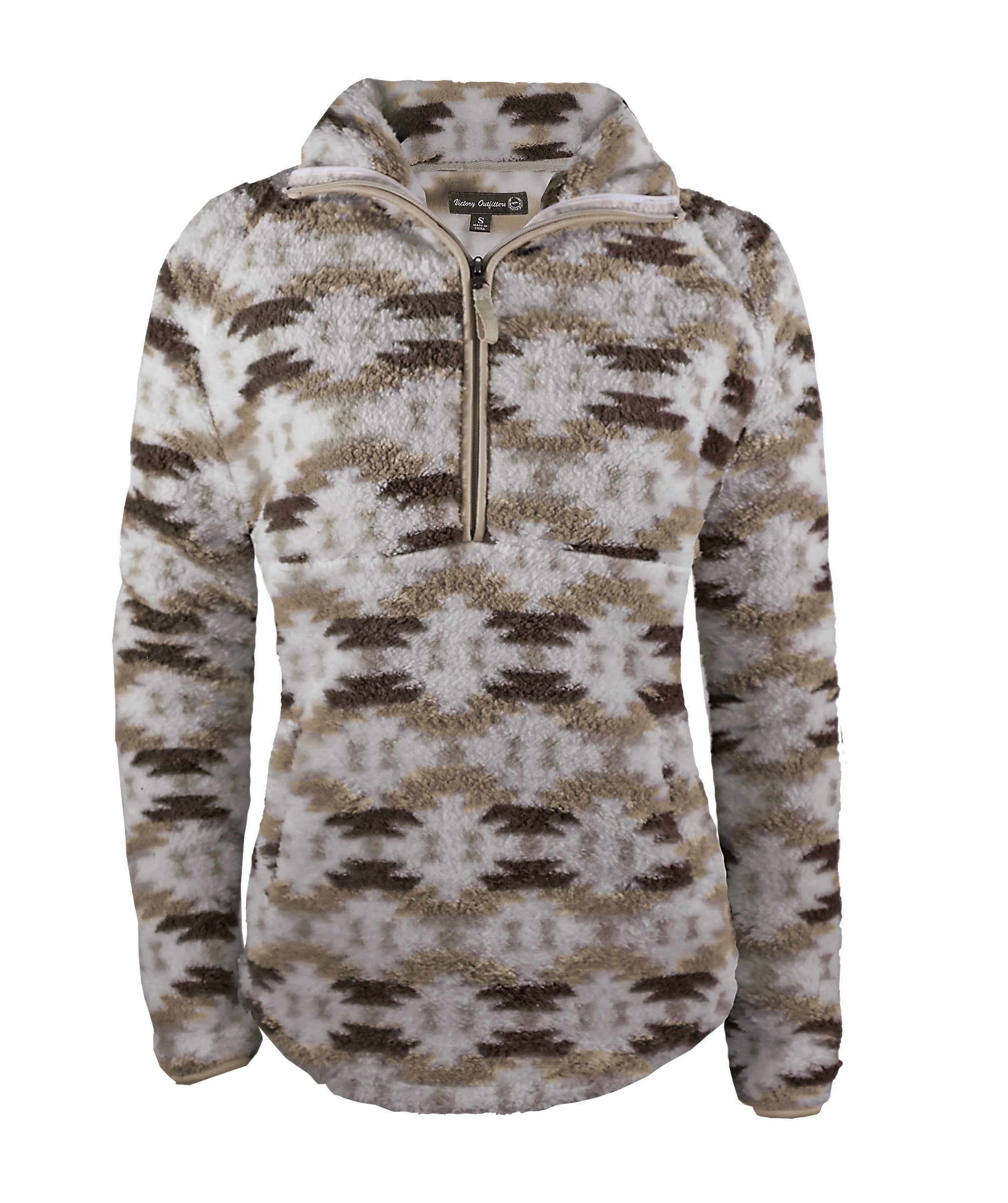 Victory Outfitters Women's 1/4 Zip Fluffy Fleece Aztec Pullover - BROWN ...