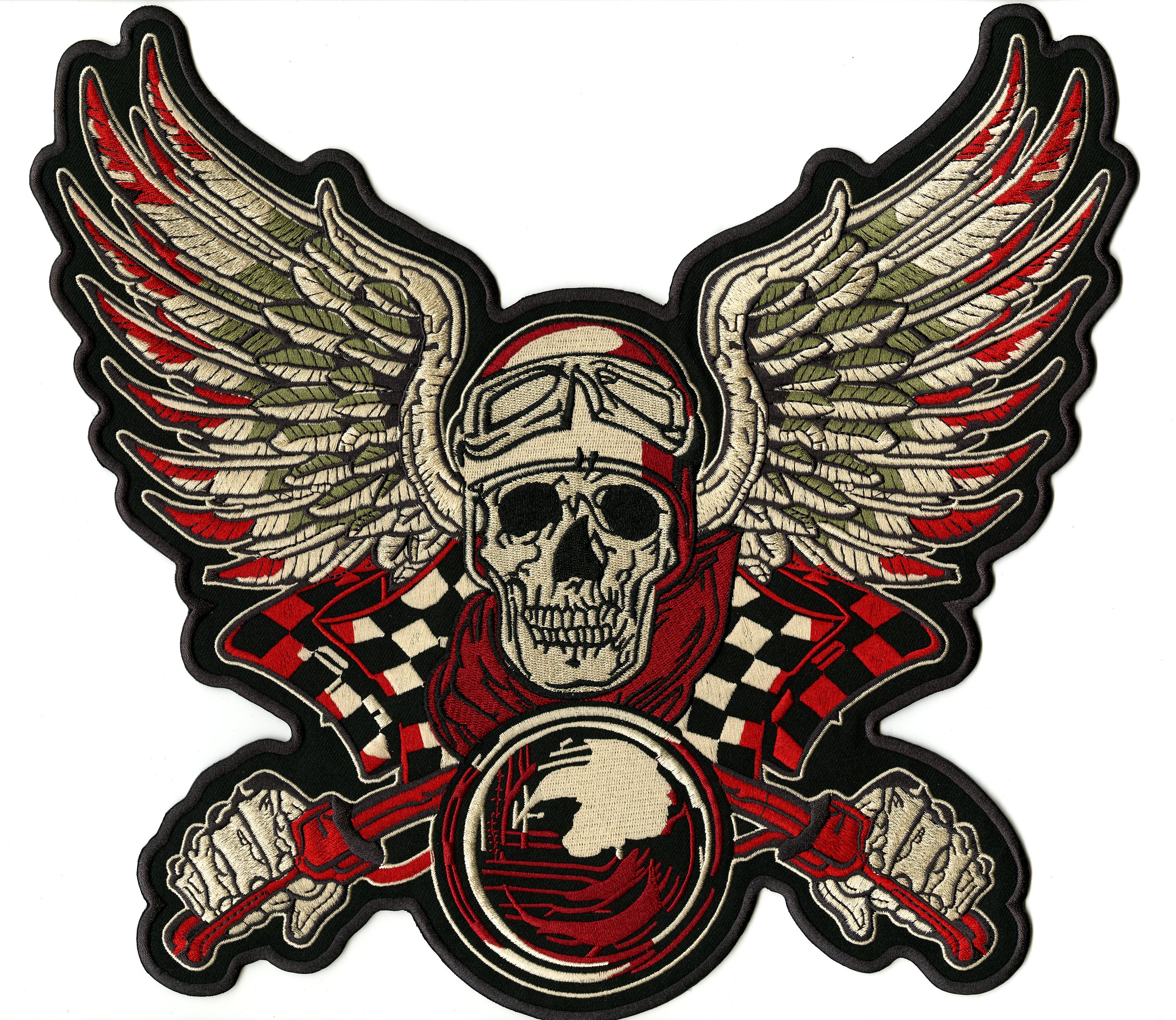 Victory Speed Racing Skull Patch 13" | Skeleton Cruiser Checkered Flag ...
