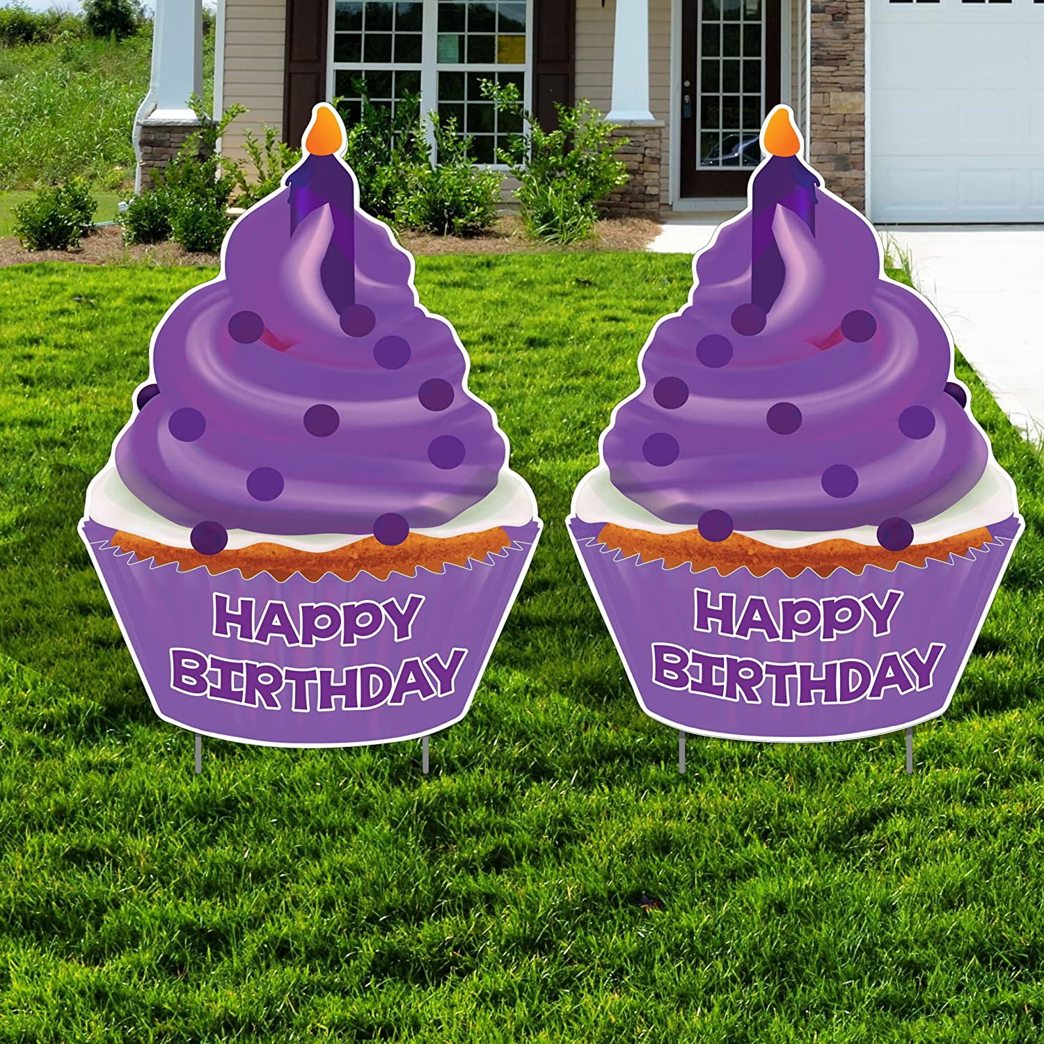 Victory Store 26" x 36" Jumbo Purple Happy Birthday Cupcake Yard Sign ...