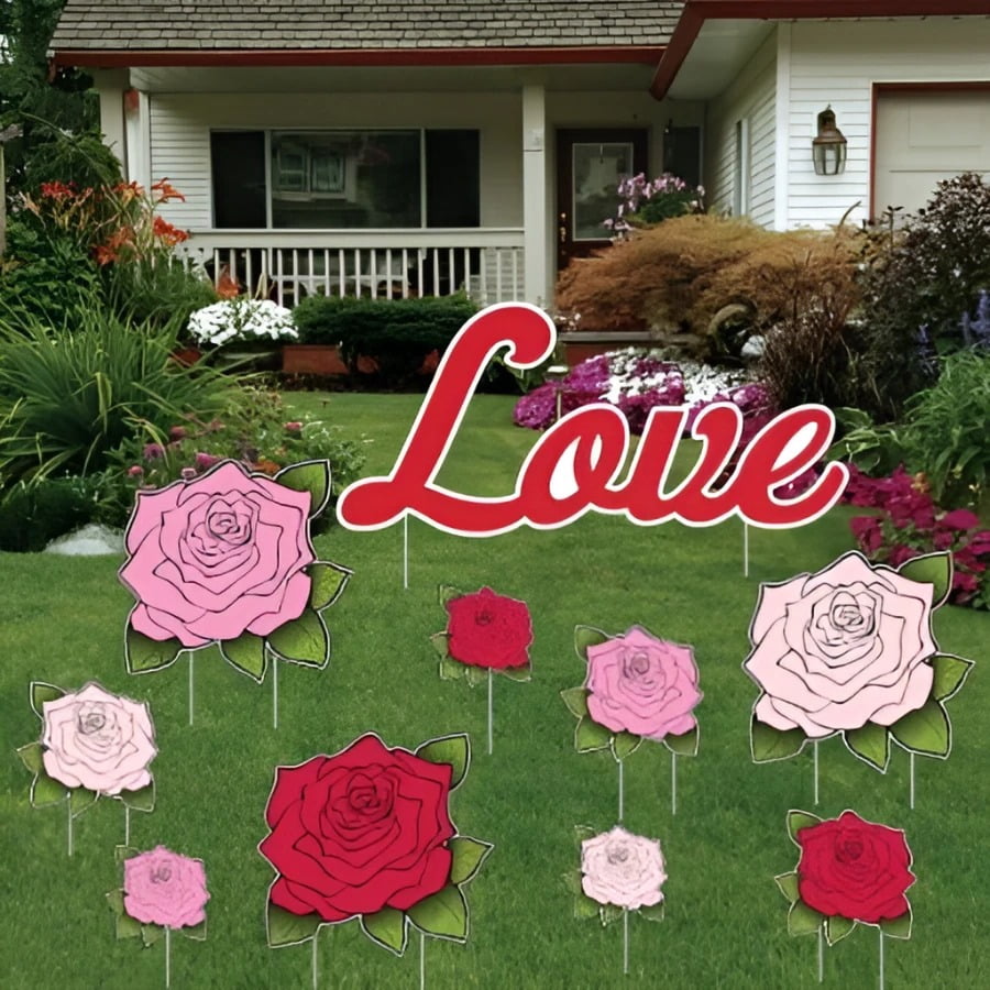 Victory Store Red Floral Yard Decoration, 13 Pieces, Corrugated Plastic ...