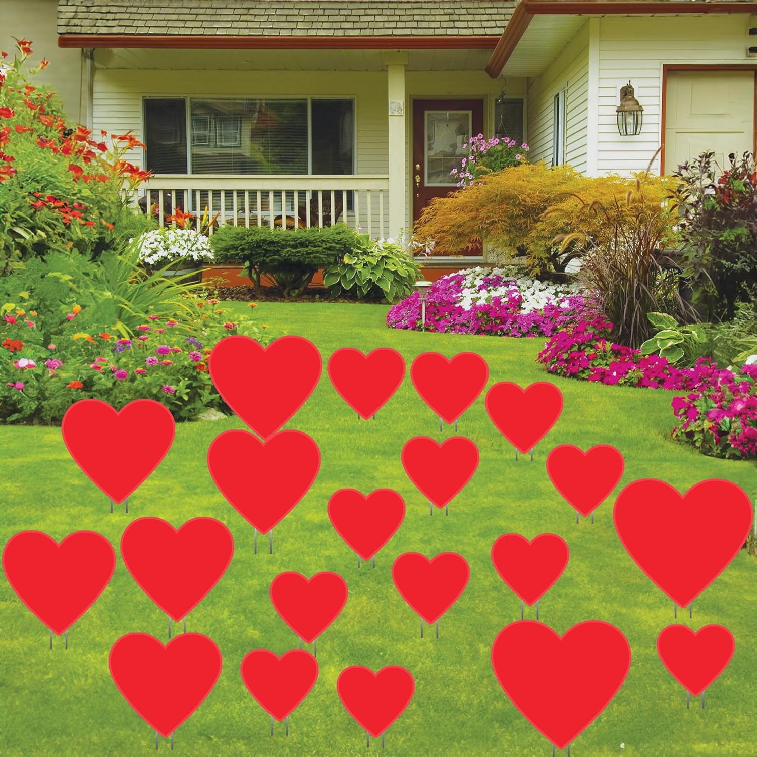 VictoryStore 20pcs Valentine's Day Red Hearts Yard Sign Outdoor Lawn ...