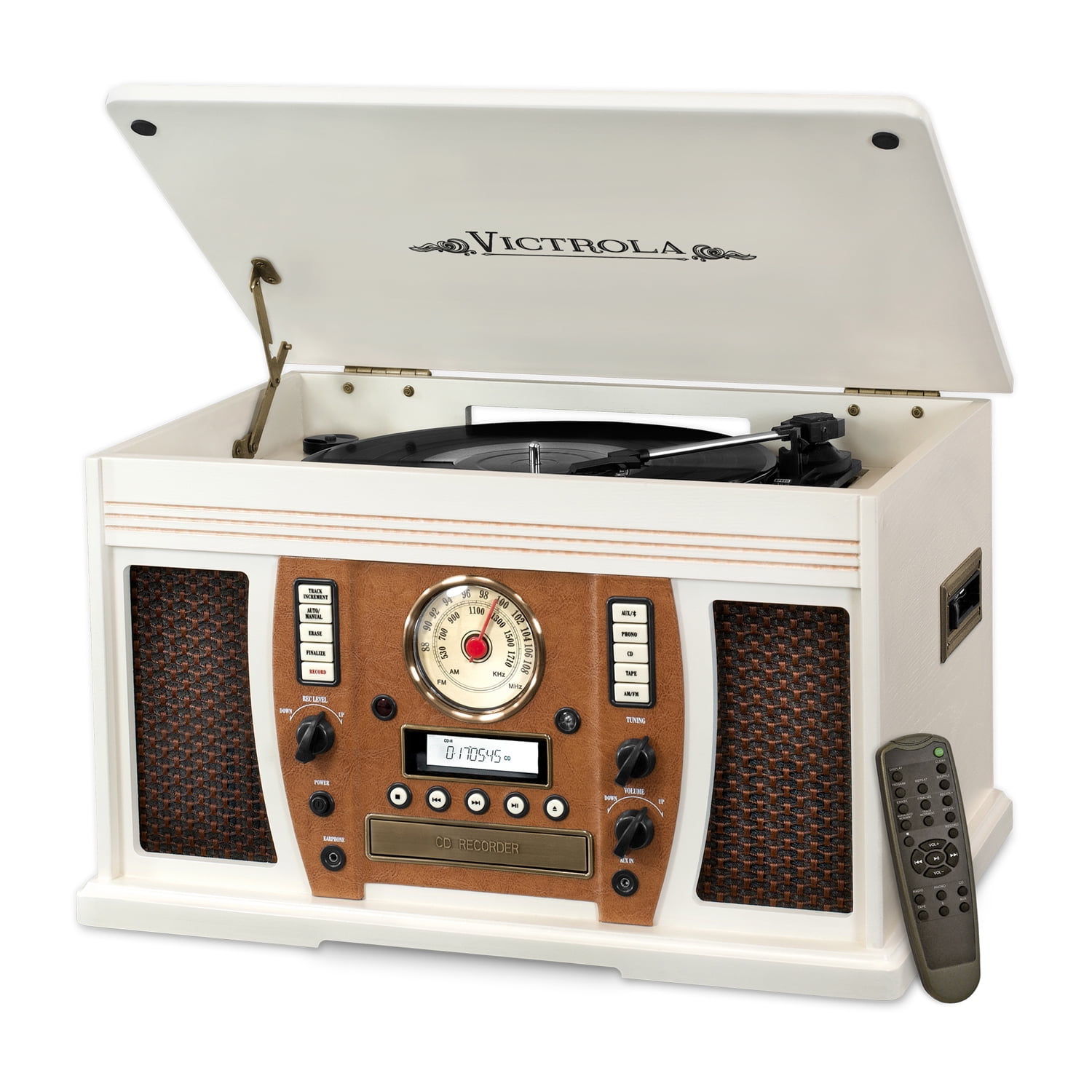 Victrola Wood 7-in-1 Nostalgic Bluetooth Record Player with CD Encoding ...