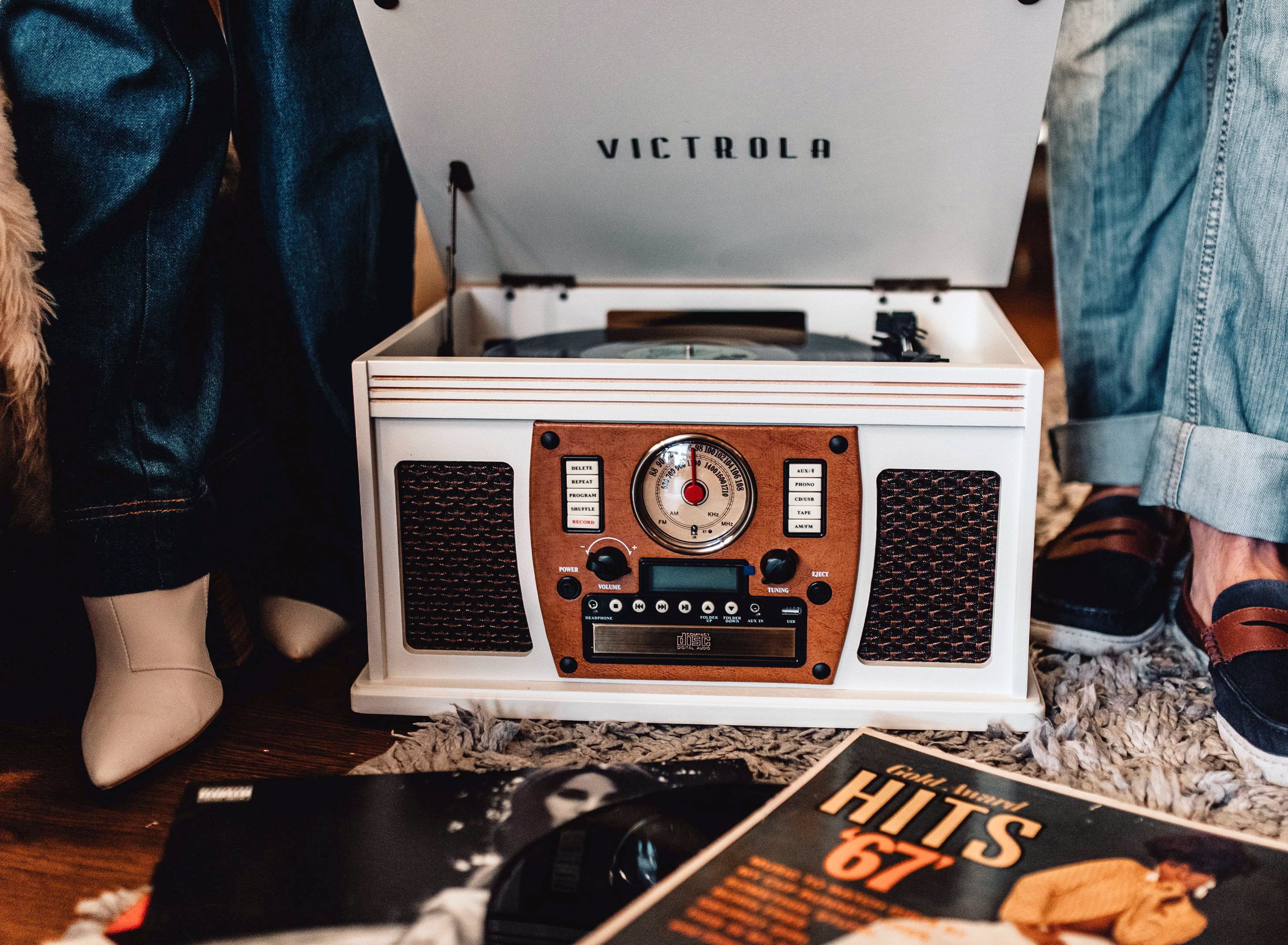 Victrola Wood 8-in-1 Nostalgic Bluetooth Record Player with USB ...