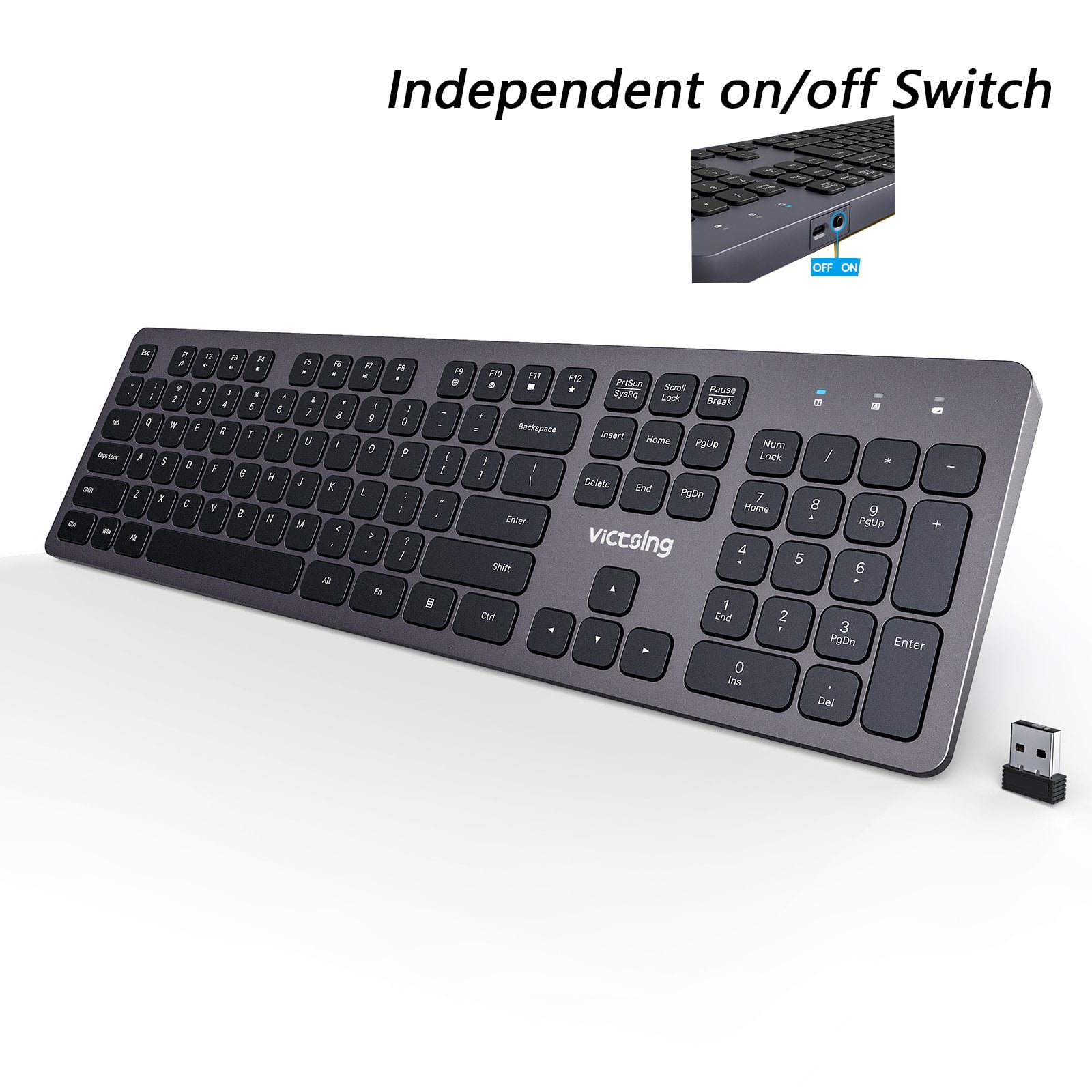 Victsing Rechargeable Ergonomic Slim Wireless Keyboard, Quiet with ...