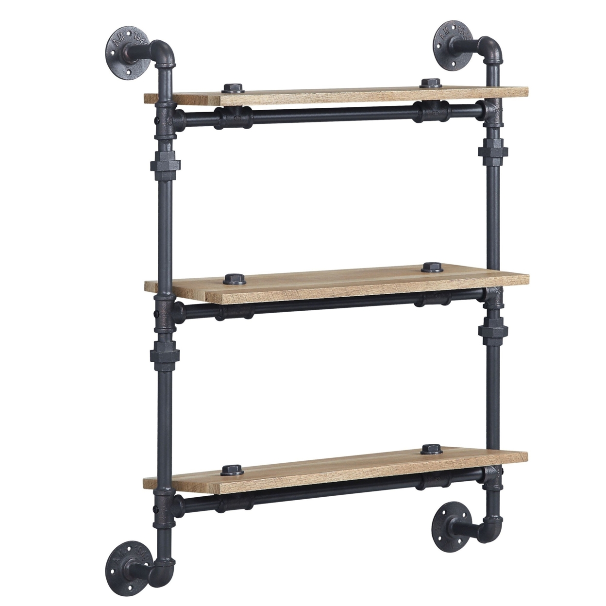 Vida 35 Inch Wall Mount Rack 3 Tier Industrial Pipe Frame Brown Black ...