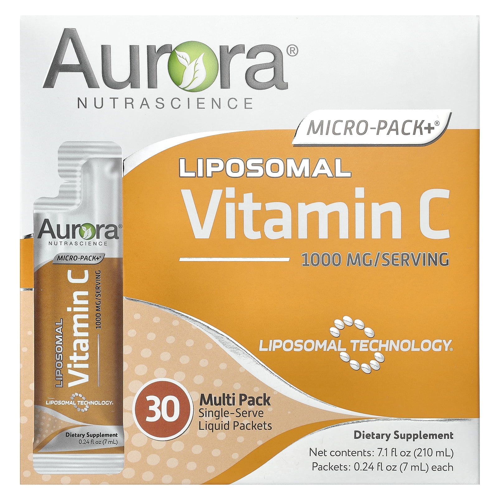 Vida Lifescience Aurora Nutrascience Vitamin C 1000 mg, Liposomal Technology, 30 Single-Serve ...