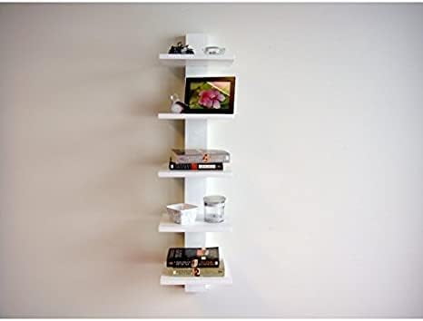 VidaNaticle Spine Wall Bookshelf, 5 Tier Wall Shelf Unit, White Rustic ...