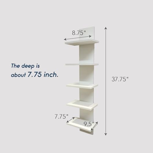 VidaNaticle Spine Wall Bookshelf, 5 Tier Wall Shelf Unit, White Rustic ...