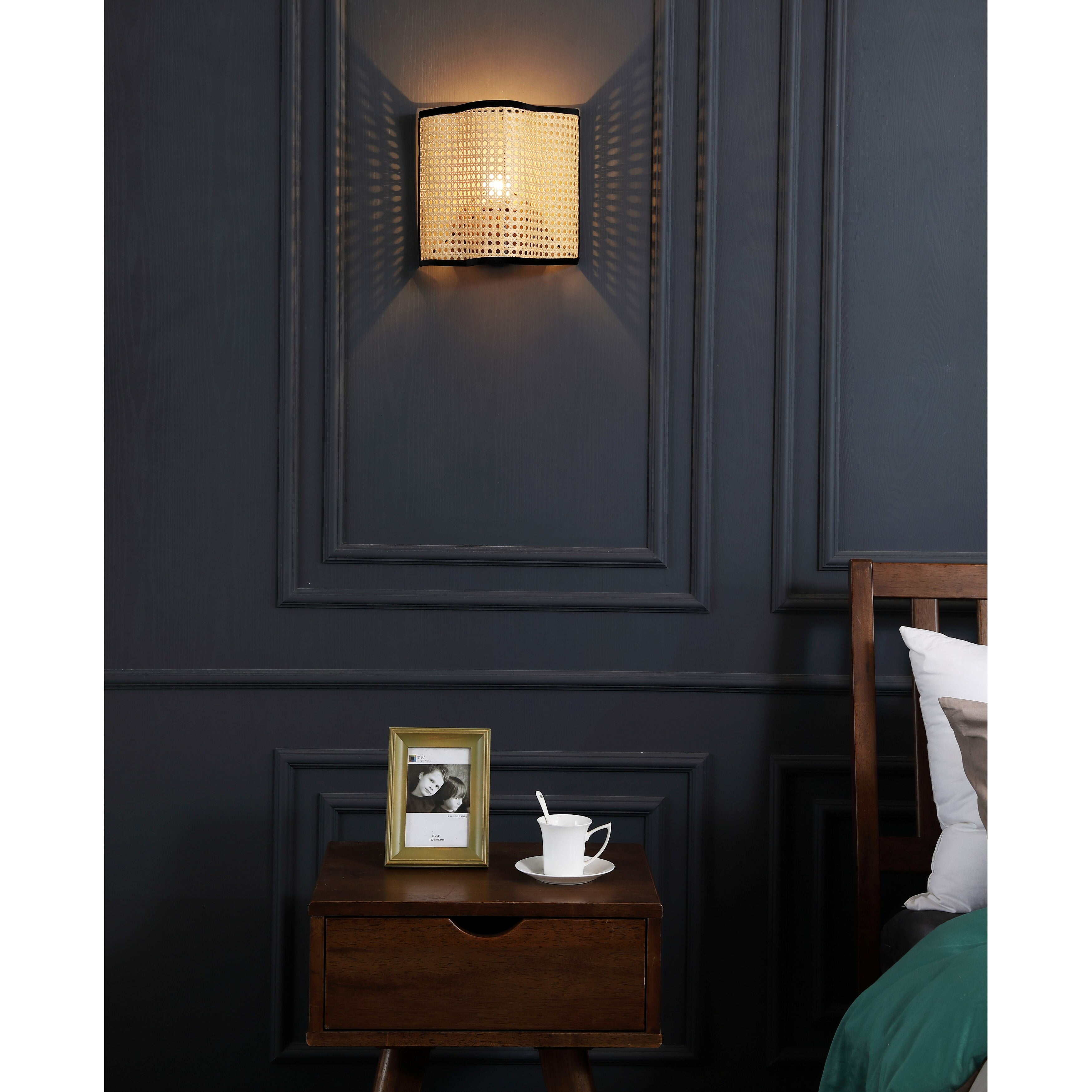 Vidalite Mid Century Bohemian Wall Scounce with PVC Rattan and Velvet ...