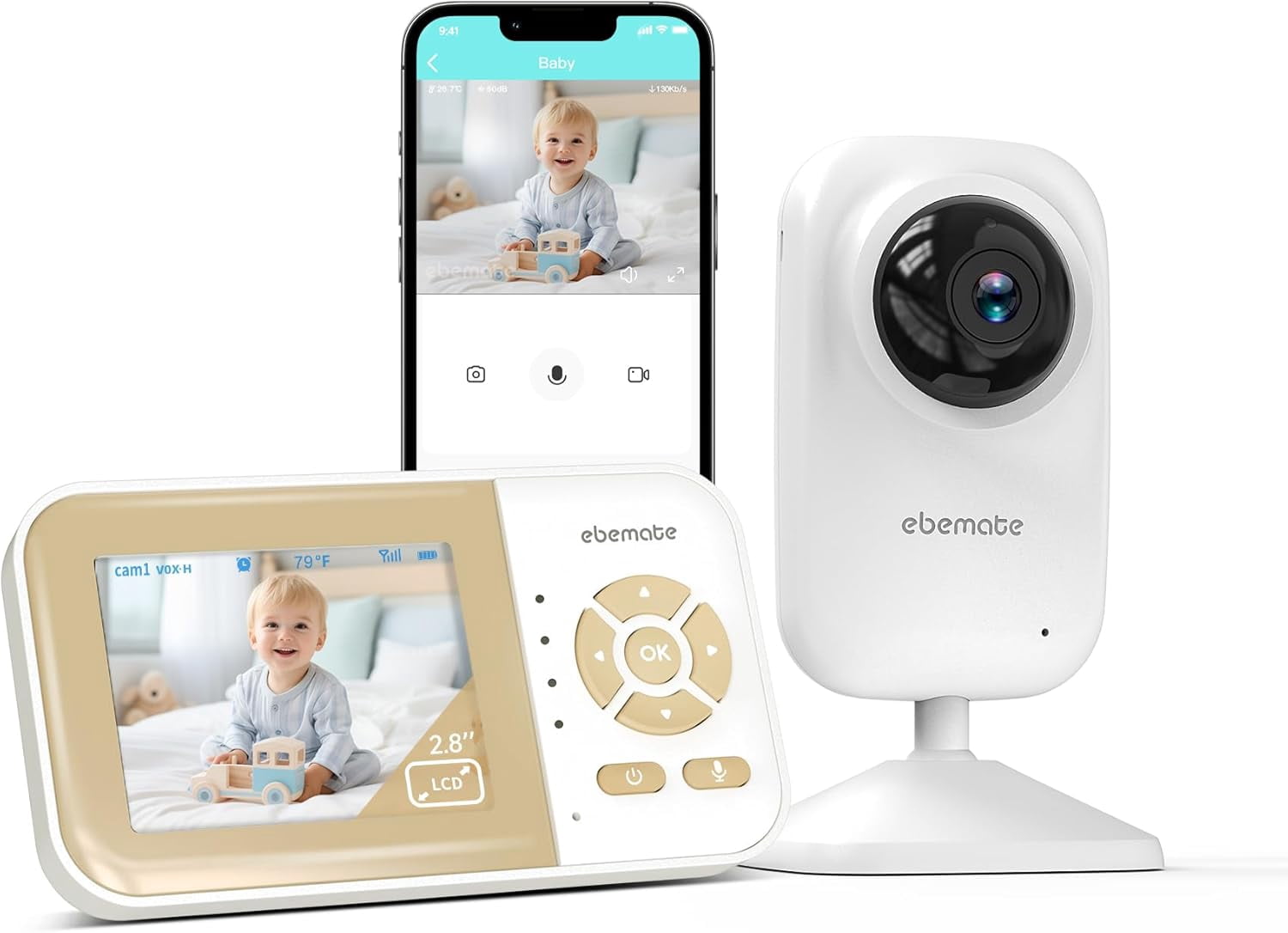 Video Baby Monitor Camera,2-Way Talk Audio Cam Monitor with Lullabies ...