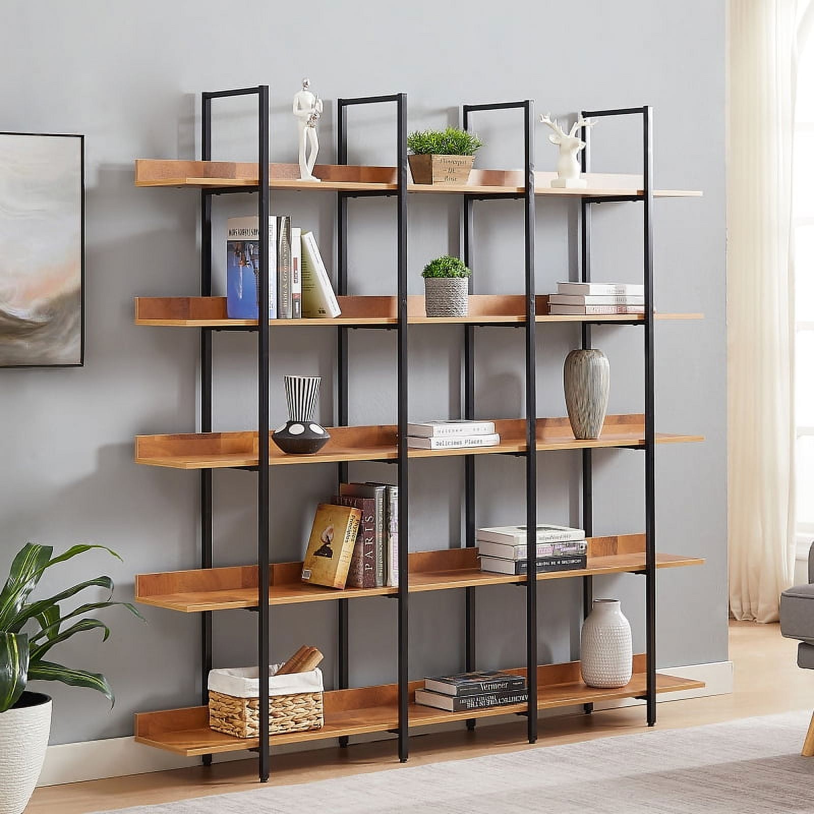 [Video] Bookshelf Home Office Open Bookshelf, Retro Industrial Style ...