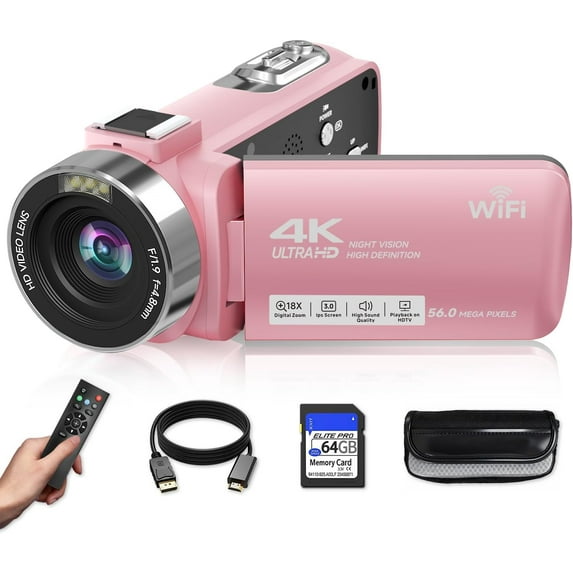 Video Camera, 4K Camcorder 56MP Diital Video Recorder 18X Zoom 3" 270 ...