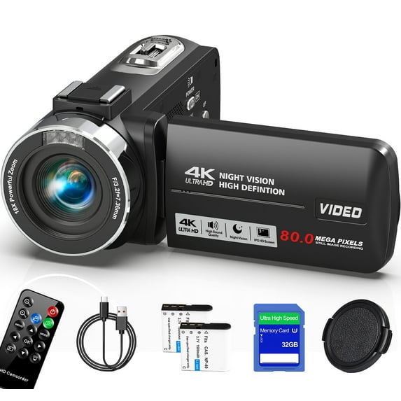 Video Camera 4K UHD 80MP 18X Zoom IR Night Vision with 32GB SD Card ...