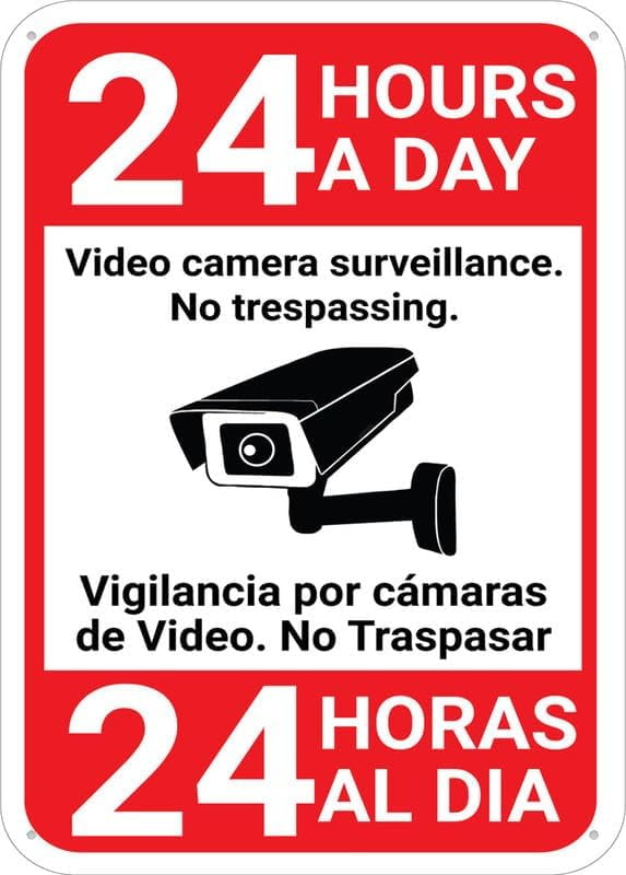 Video Camera Surveillance 24 Hours Bilingual Sign 8X12 Inch Rust Free ...