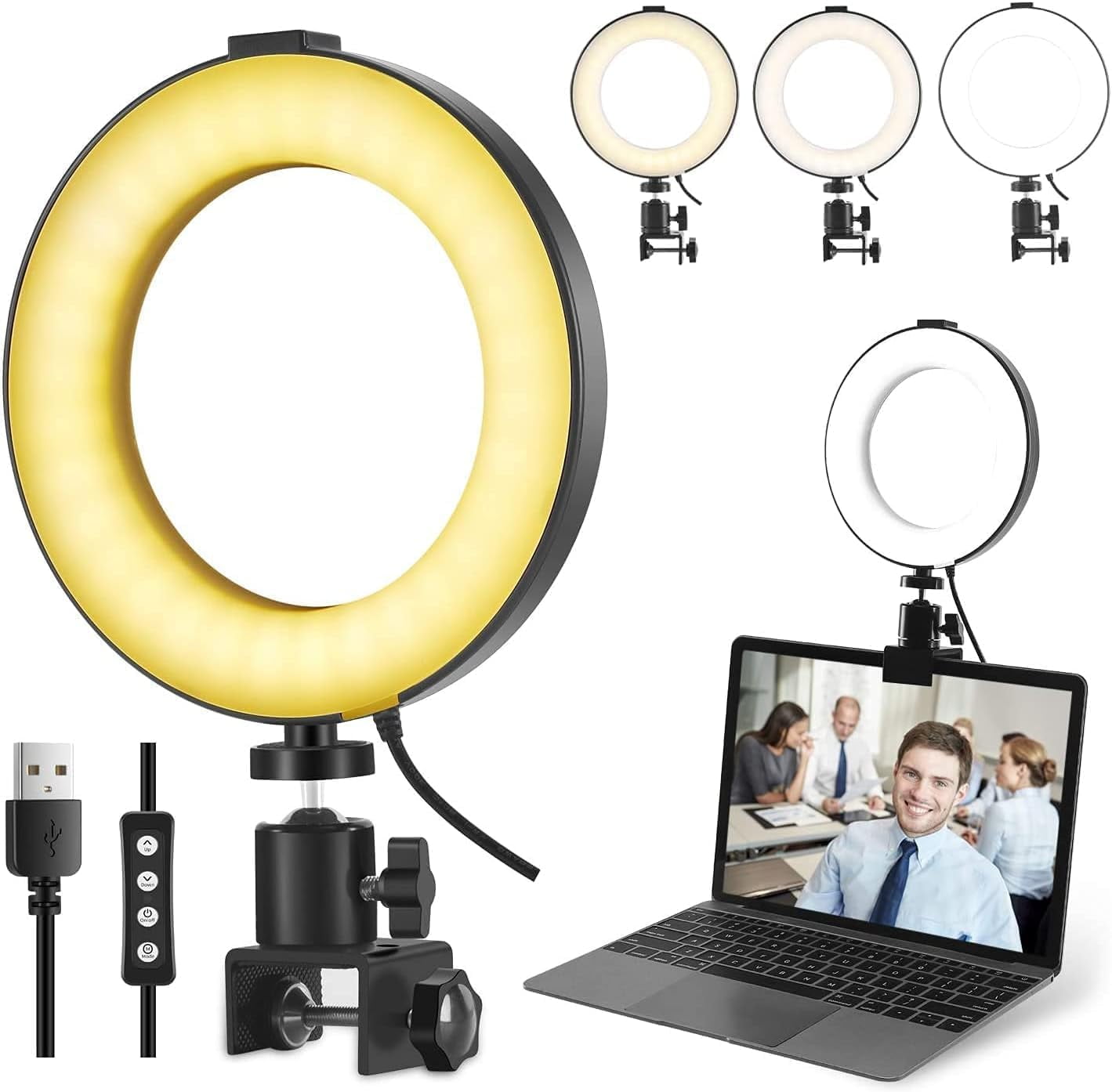 Video Conference Lighting Kit, Ring Light Clip on Laptop Monitor, 6 ...