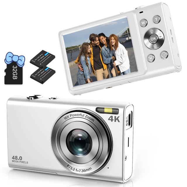 Video Digital Camera 4K, w/ 32GB TF Card Autofocus 48MP 16X Zoom Webcam ...