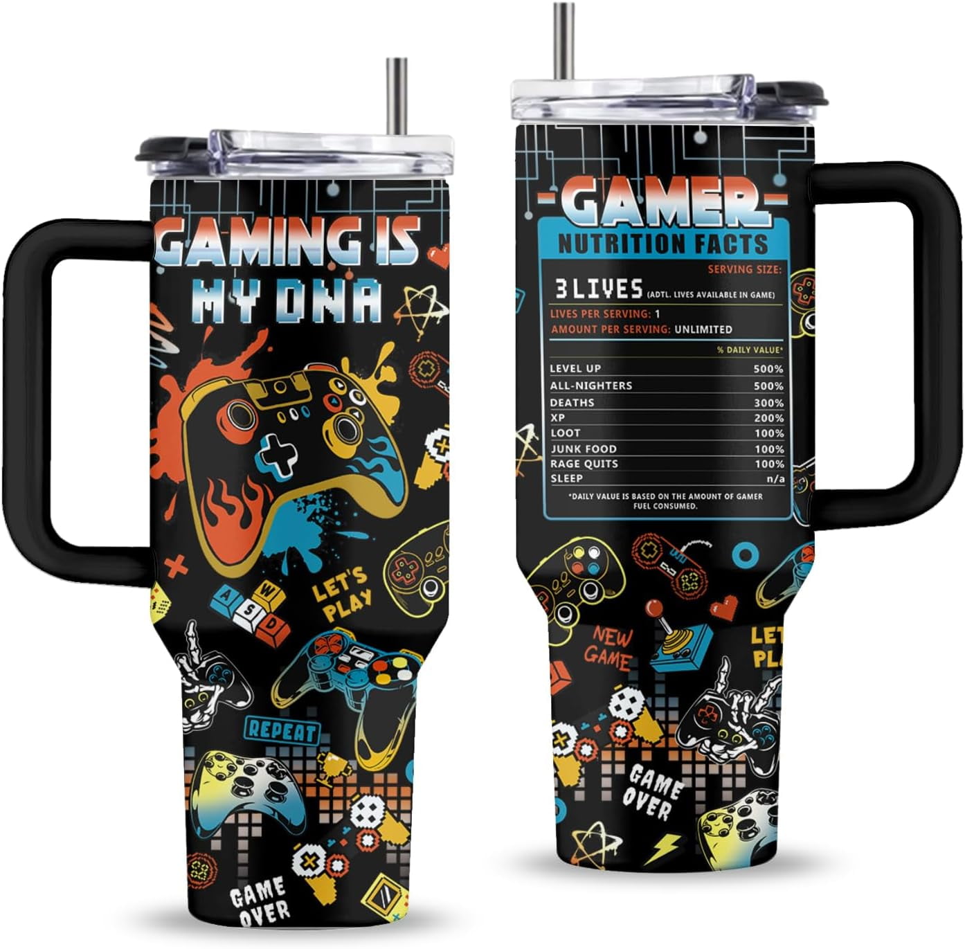 Video Game 40oz Tumbler - Stainless Steel Travel Mug with Handle ...