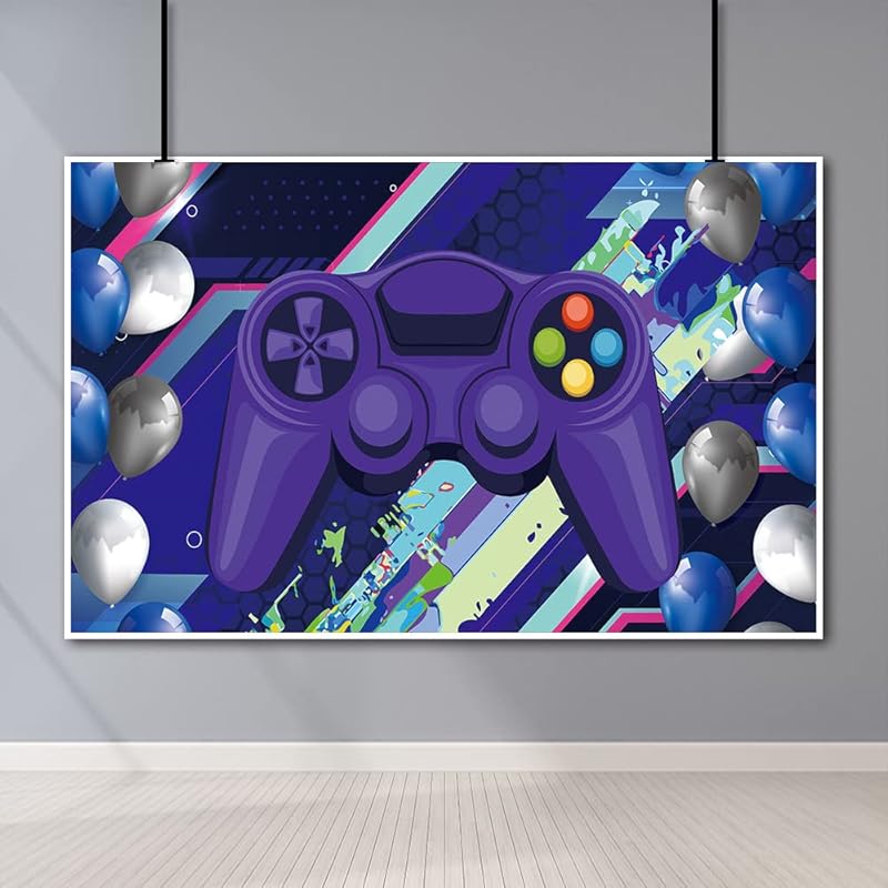 Video Game Backdrops for Boy Blue Glow Colorful Video Game Controller ...