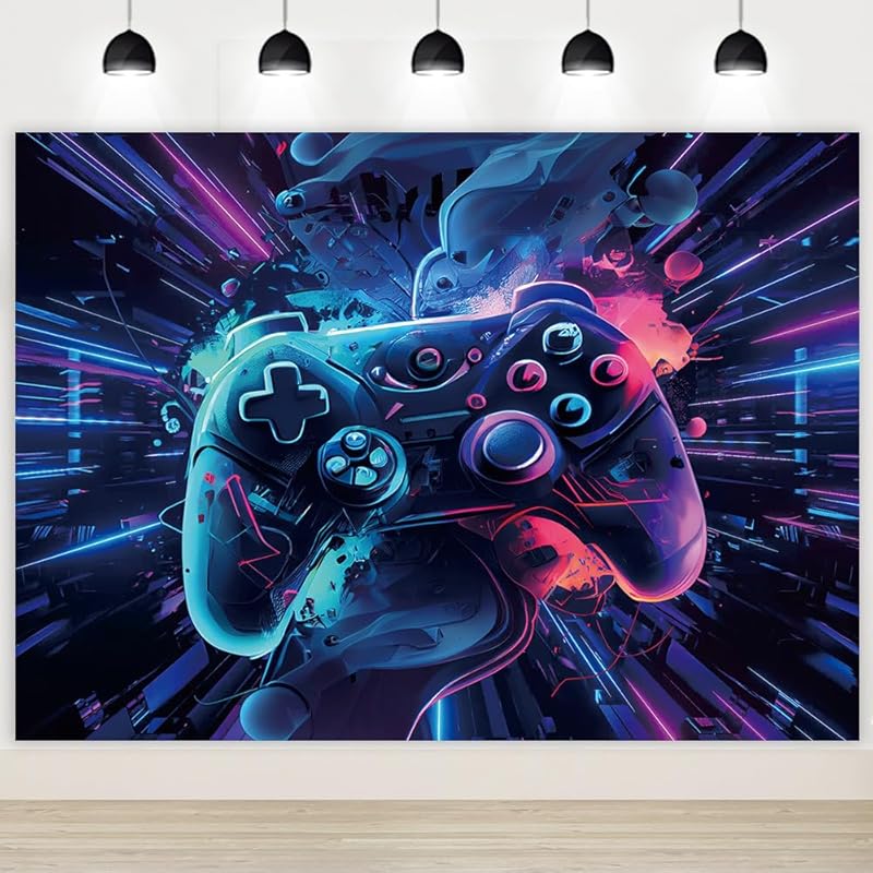 Video Game Backdrops for Boy Blue Glow Colorful Video Game Controller ...