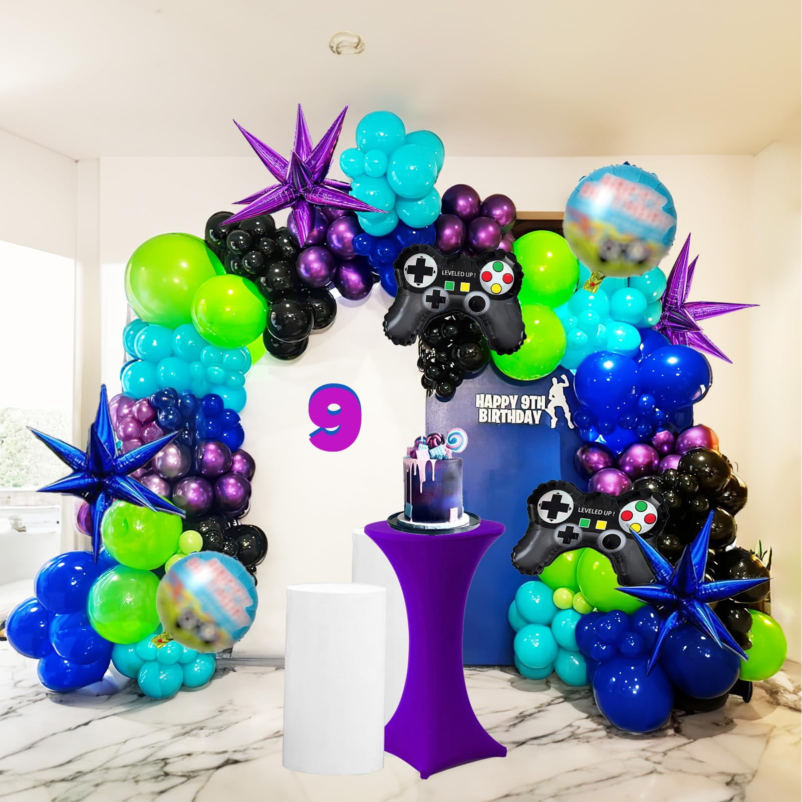 Video Game Balloon Garland Arch Kit 127Pcs Purple Teal Blue Green Black ...