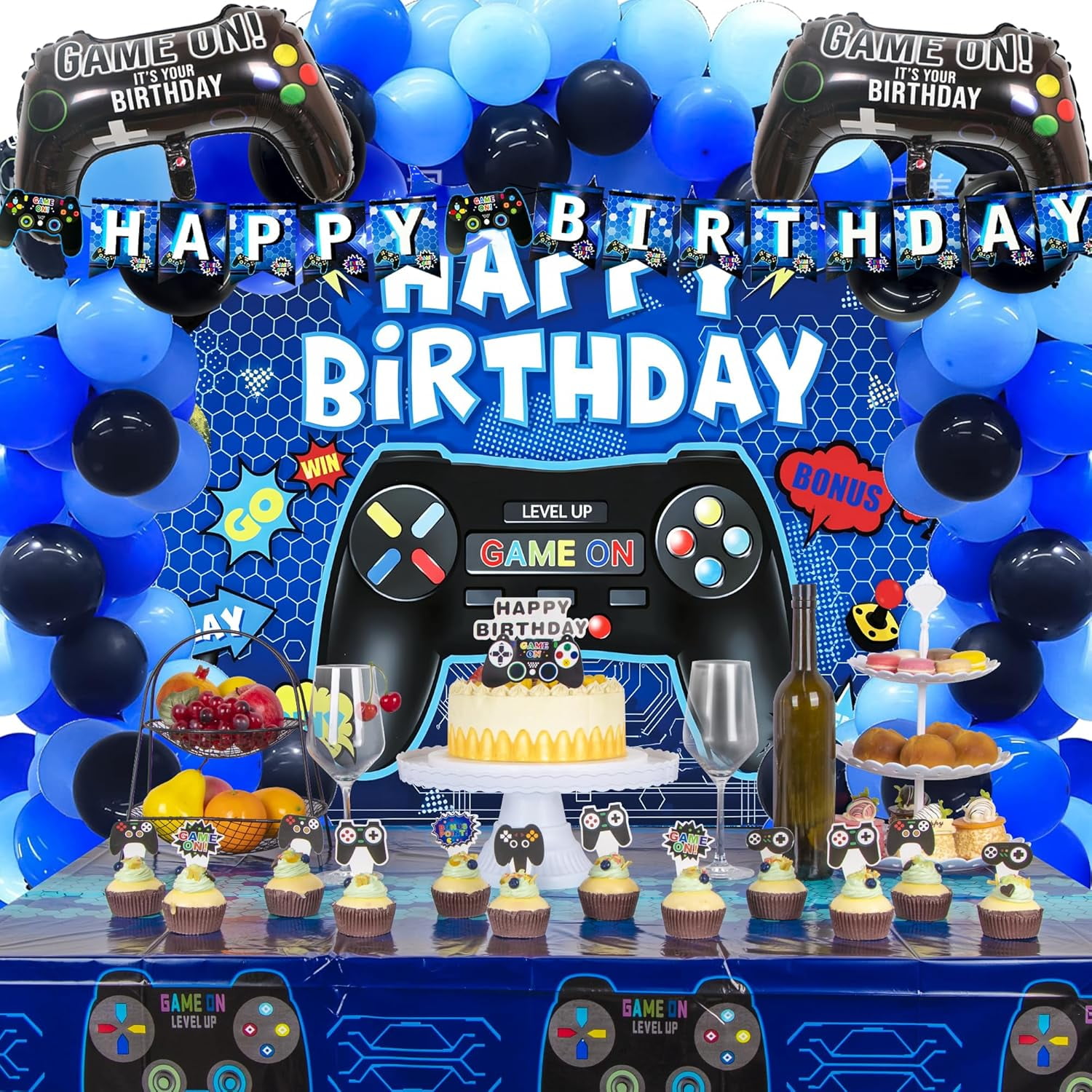 Video Game Birthday Decorations, Blue Gamer Party Decorations Include ...
