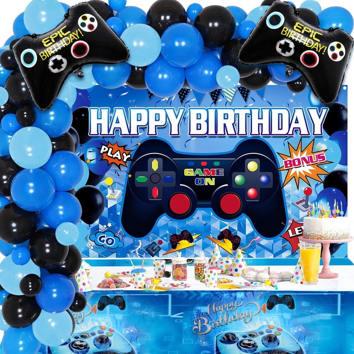 Video Game Birthday Decorations Set, Gamer Party Supplies with Happy ...