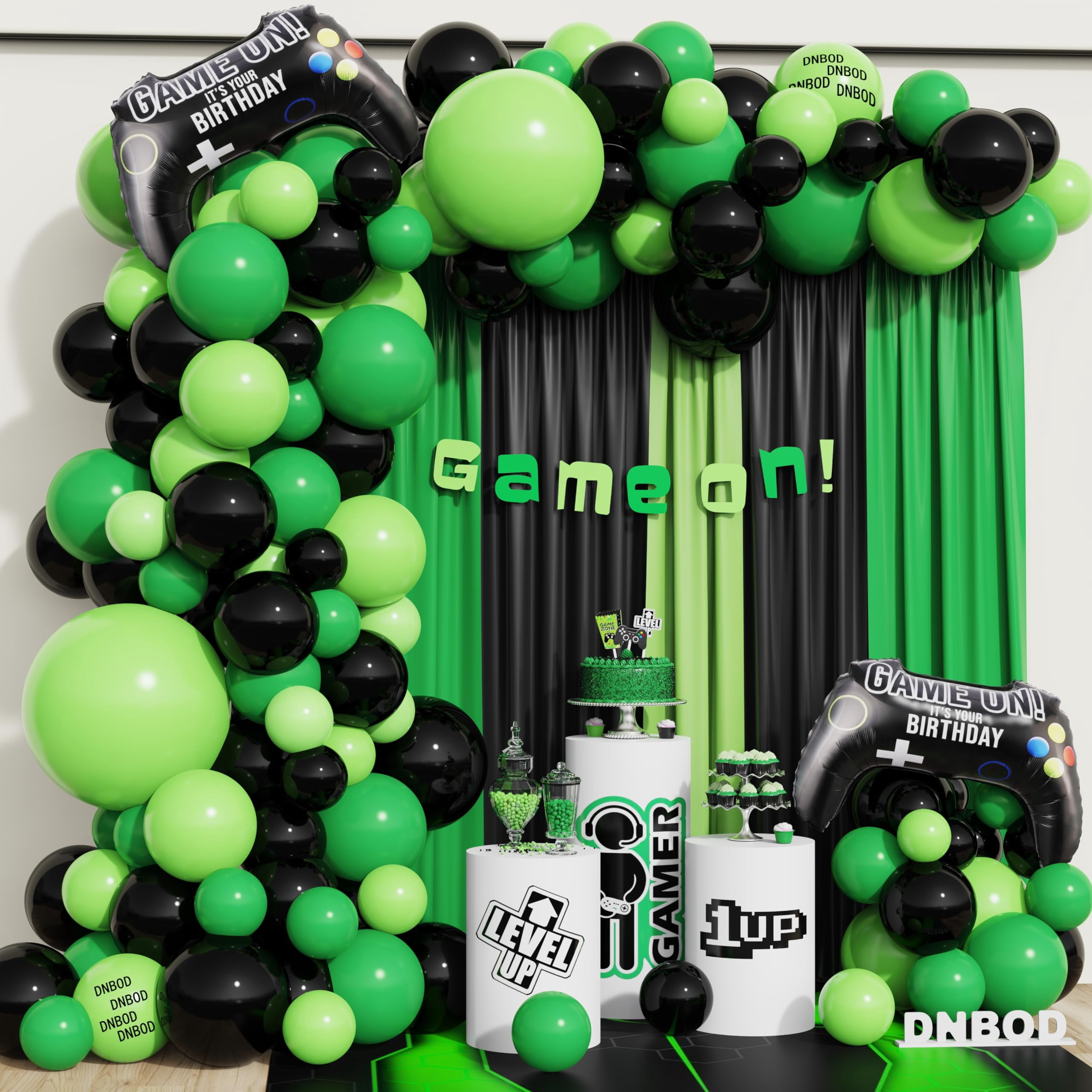 Video Game Birthday Party Balloon Arch KKS1 145Pcs Green Black Game ...