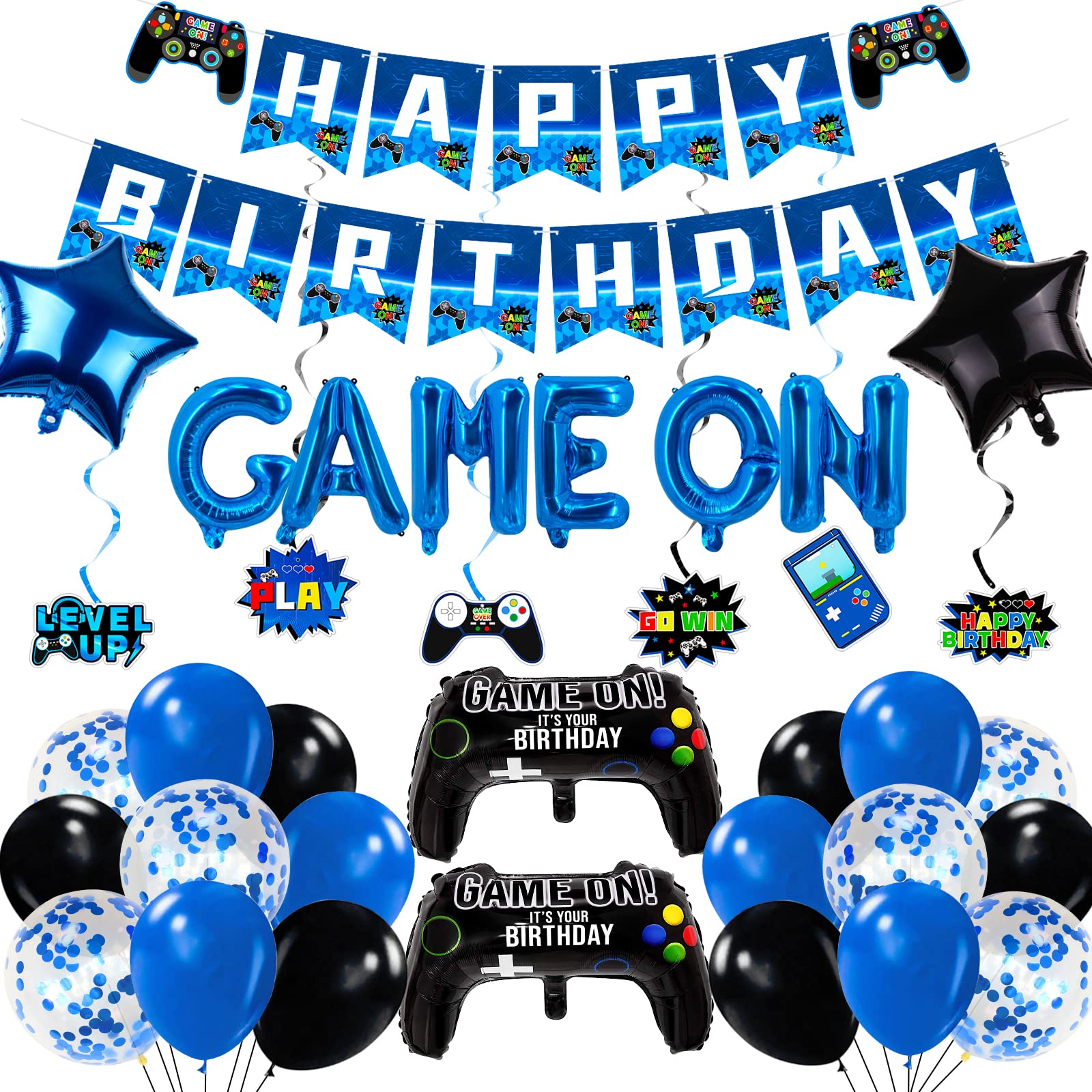Video Game Birthday Party Decorations - KKS1 36 Pcs Navy Blue Game On ...