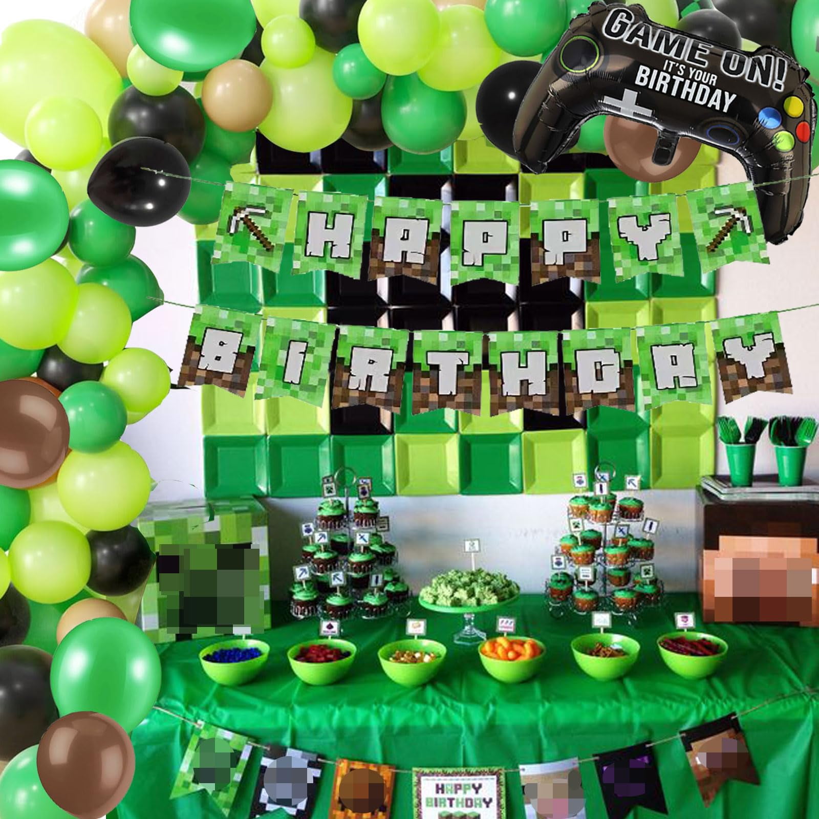 Video Game Birthday SCH4 Party Decorations, Includes Green Brown ...