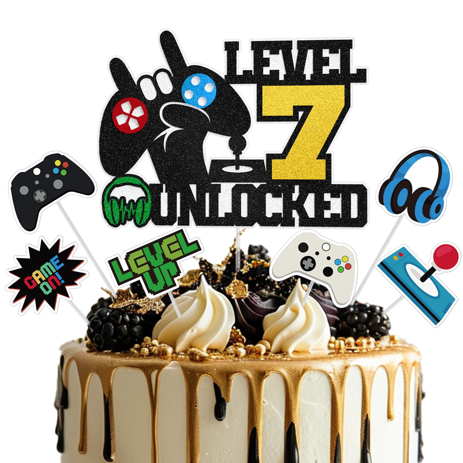 Video Game Cake FEV6 Topper, Level 7 Unlocked Cake Topper, 7 Years Old ...