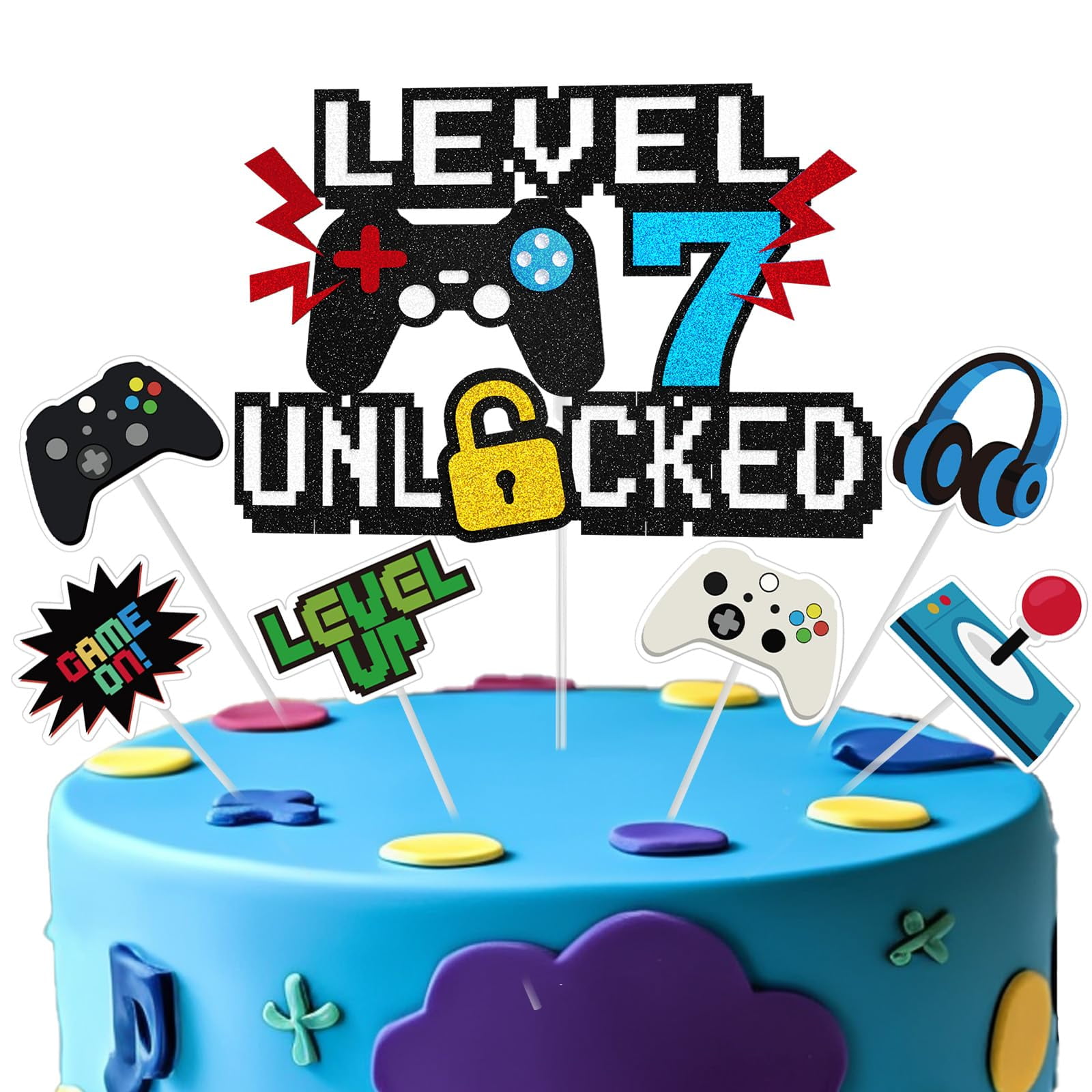 Video Game Cake Topper, Level 7 TVS1 Unlocked Cake Happy 7th Birthday ...