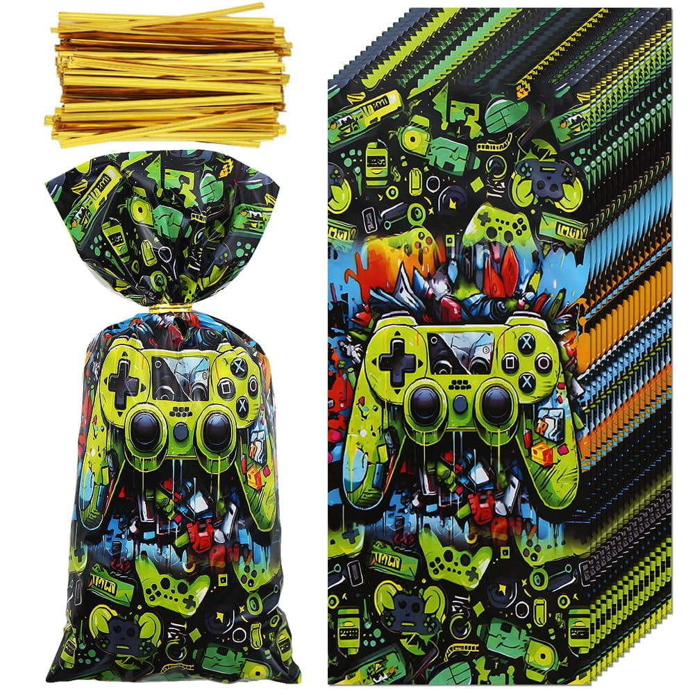 Video Game Cellophane Bags, 100 Pieces Game Controllers Theme Plastic ...