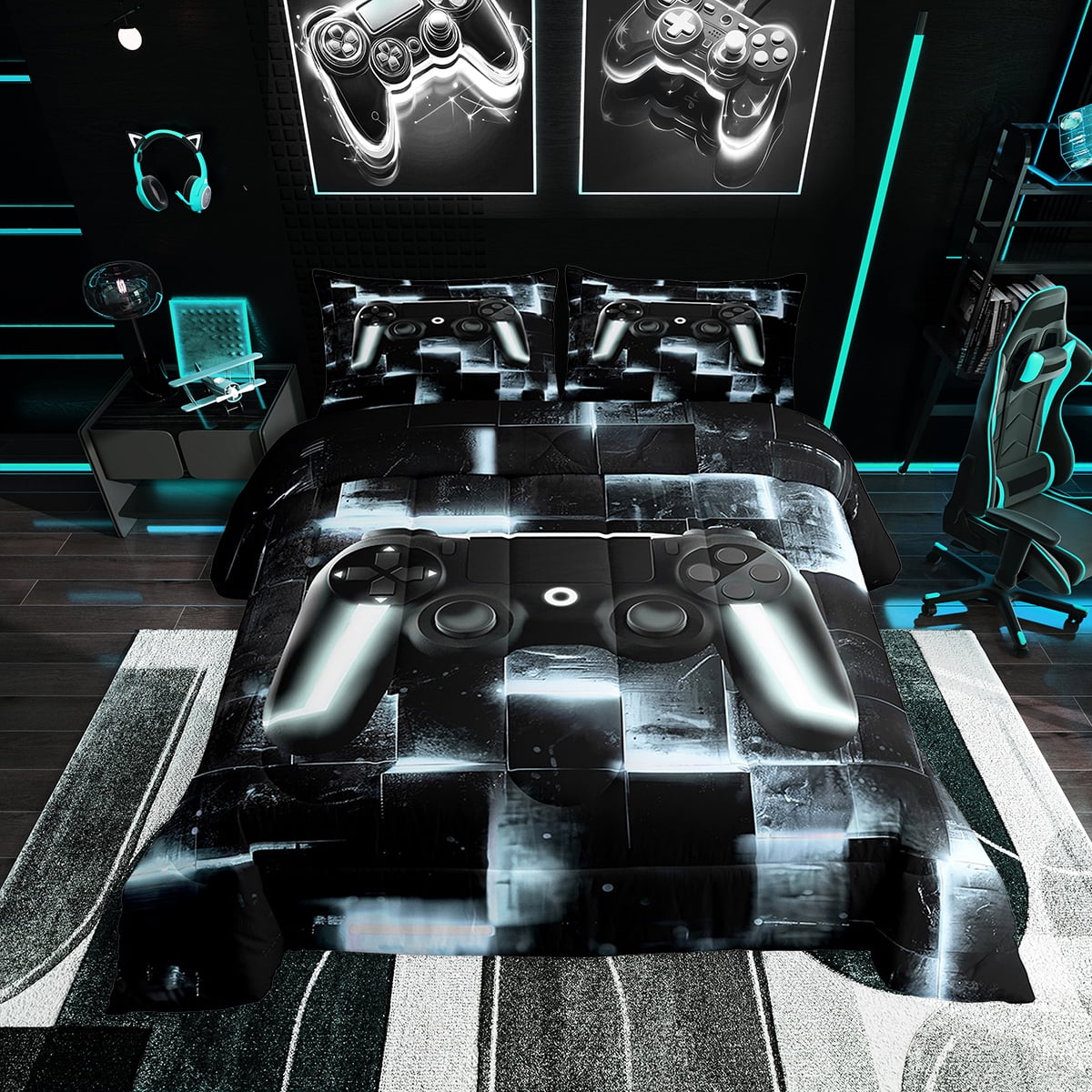 Video Game Comforter Set Teens Aesthetic Neon Plaid Bedding Set ...