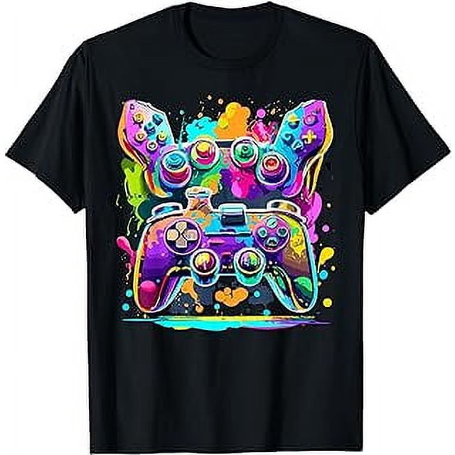 Video Game Controller Paint Drip Colorful Gamers Gaming T-Shirt ...