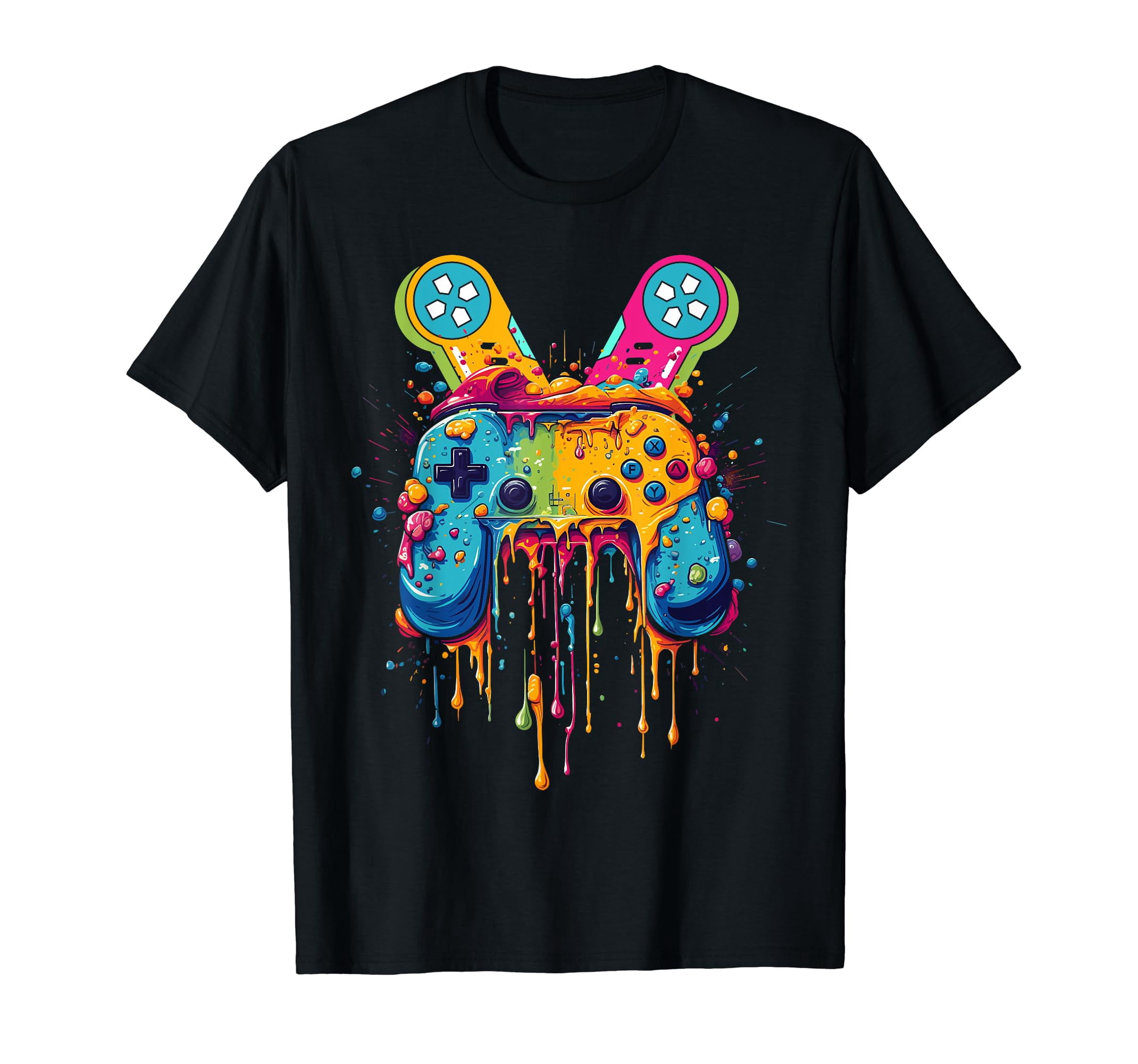 Video Game Controller Paint Drip Colorful Gamers Gaming T-Shirt ...