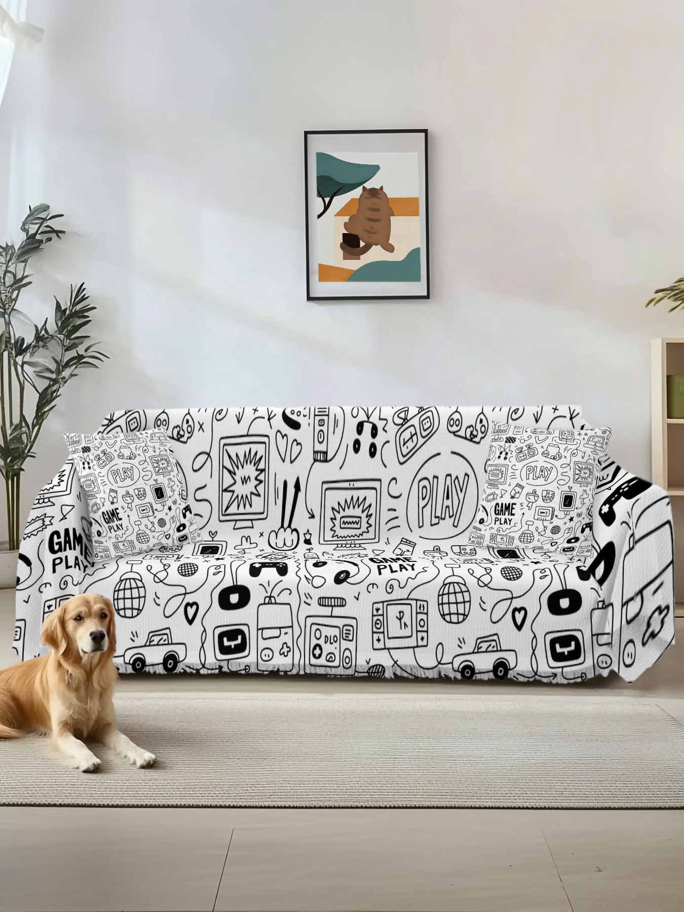 Video Game Couch Cover Sofa Covers 3 Cushion Sectional Couch, Black ...
