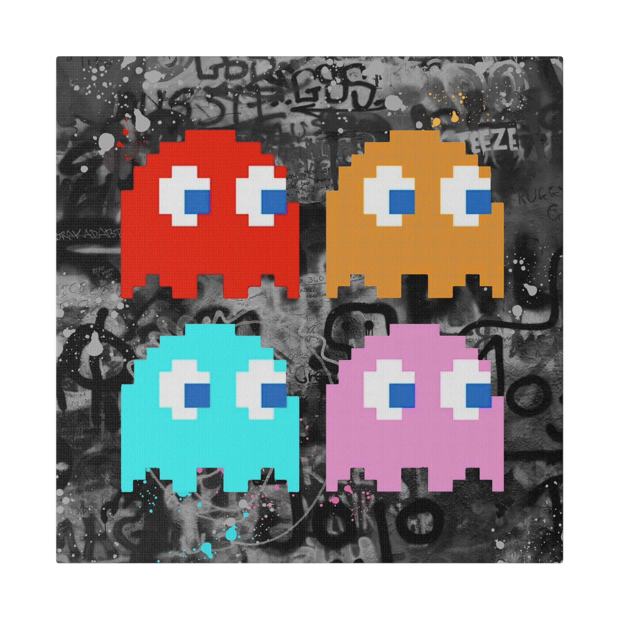 Video Game Ghosts Graffiti Canvas Wall Art - Warhol Style Pop Art ...