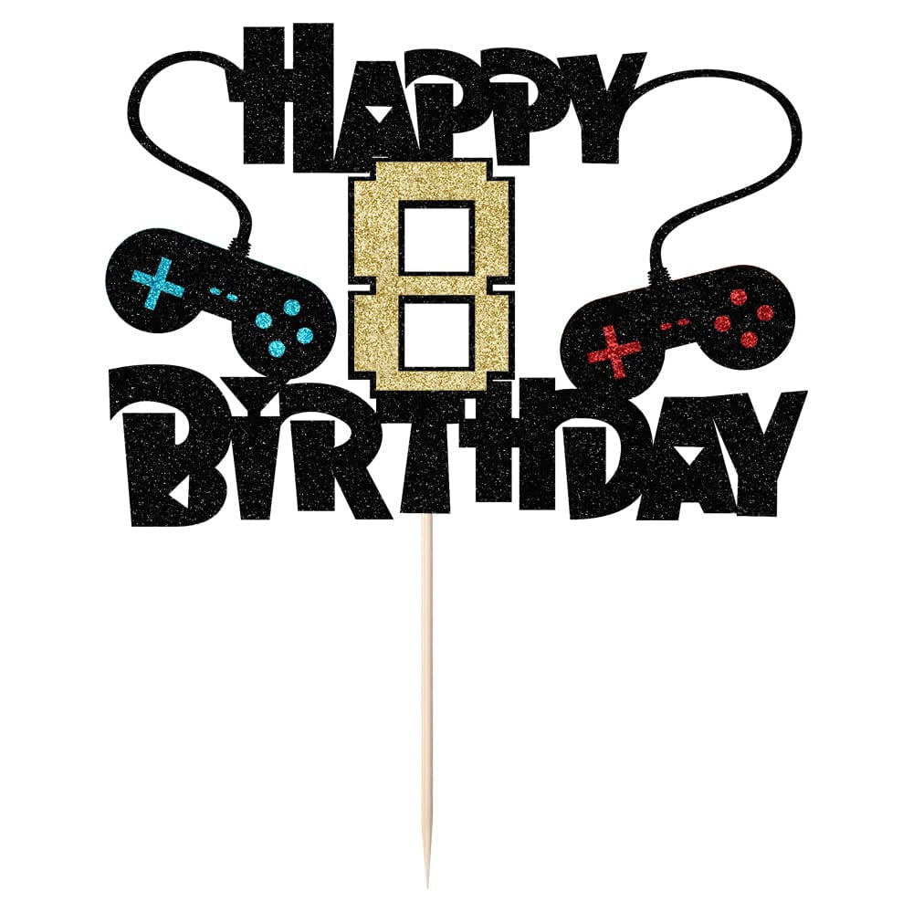 Video Game Happy AJH3 8th Birthday Cake Topper,8 Year Boy and Kids ...