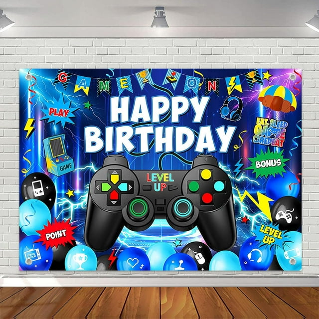 Video Game Happy Birthday Backdrop Gamer Birthday Party Decorations ...