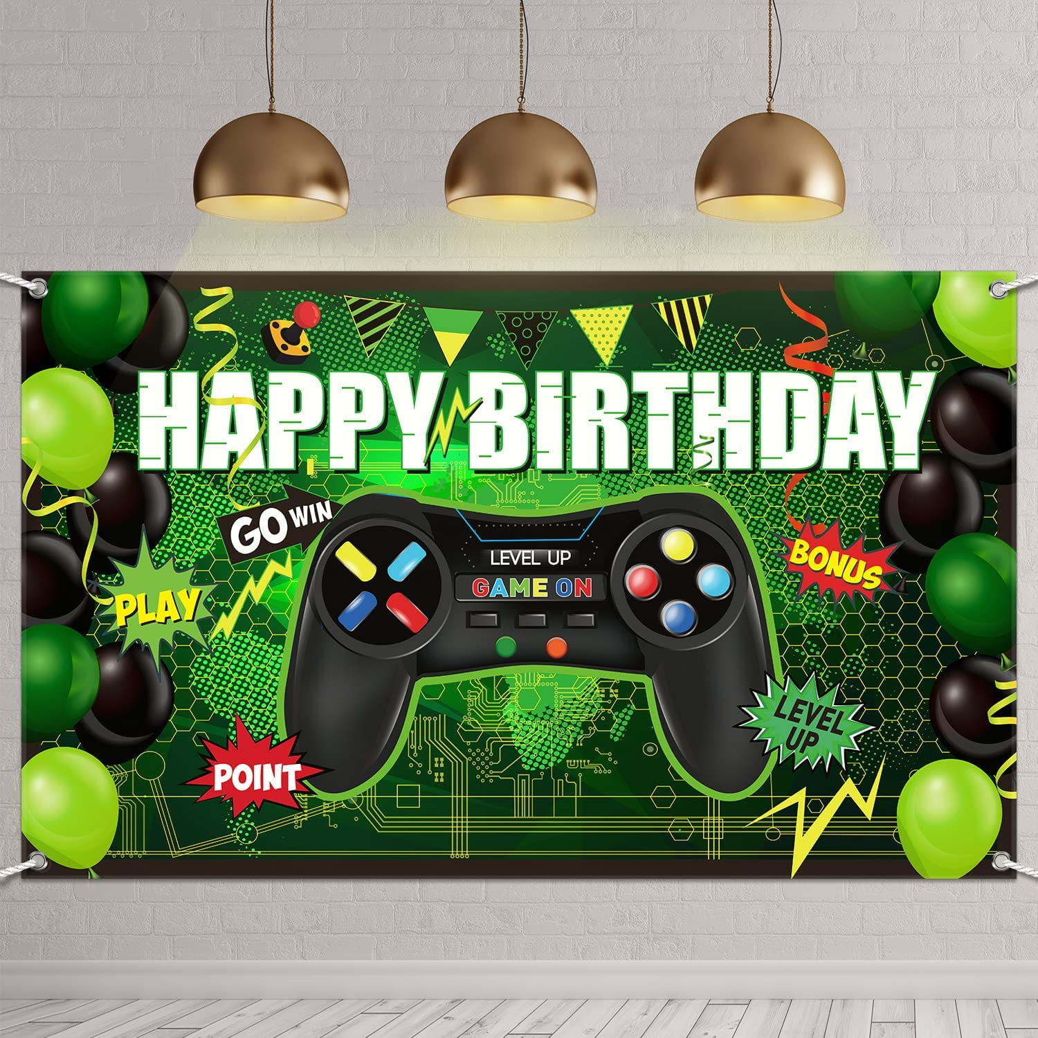 Video Game Happy Birthday Backdrop Game on Birthday Party Backdrop Banner Level up Gaming Theme ...